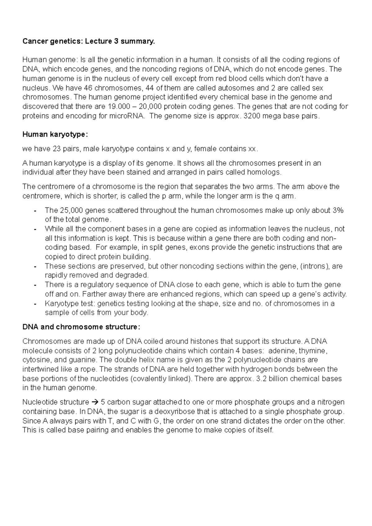 Lecture 3 Cancer Genetics Cancer Genetics Lecture 3 Summary Human Genome Is All The 