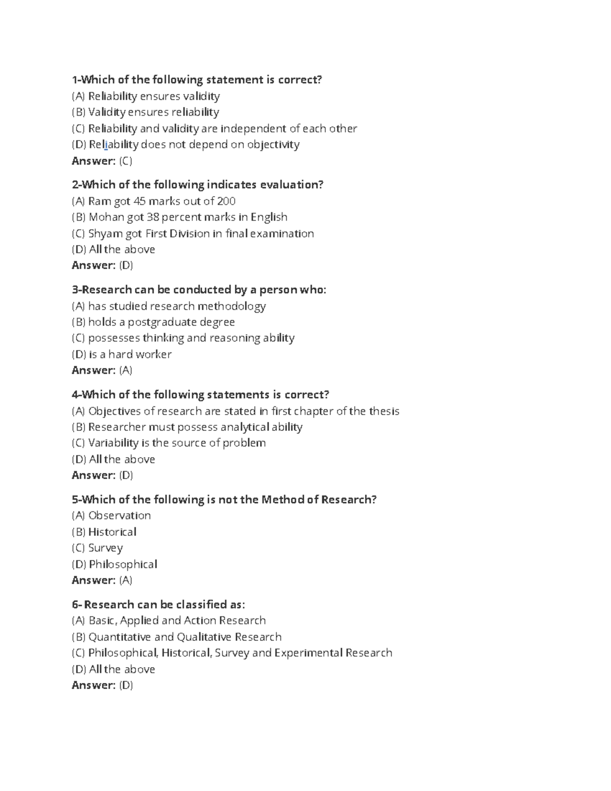 Research mathodology part 1 - 1-Which of the following statement is ...