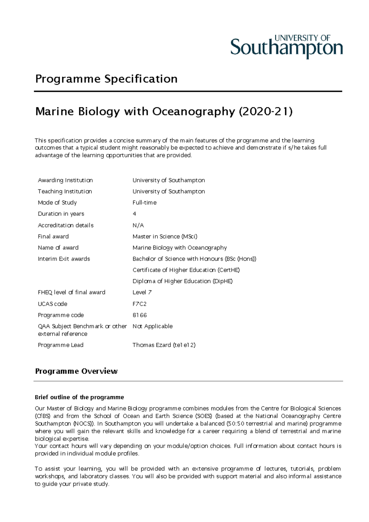2021 msci marine biology with oceanography 8166 ft - Programme ...