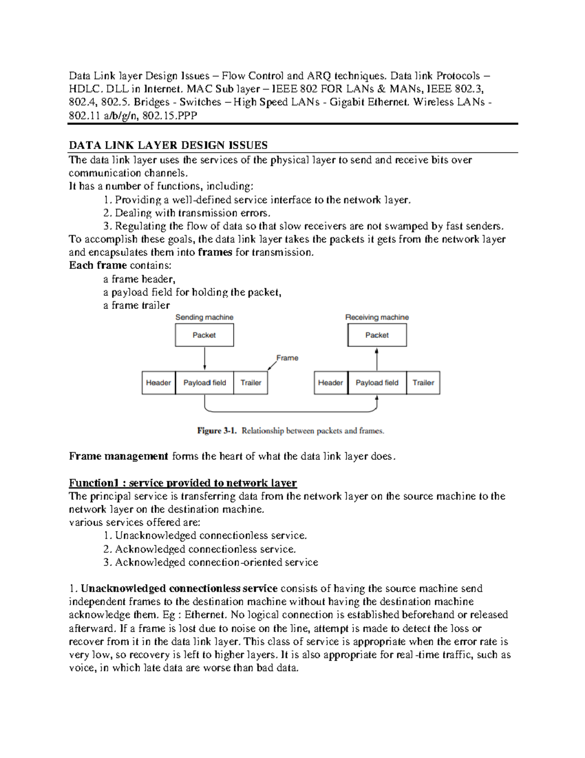 2nd Module - CN - notes - Data Link layer Design Issues 3 Flow Control ...