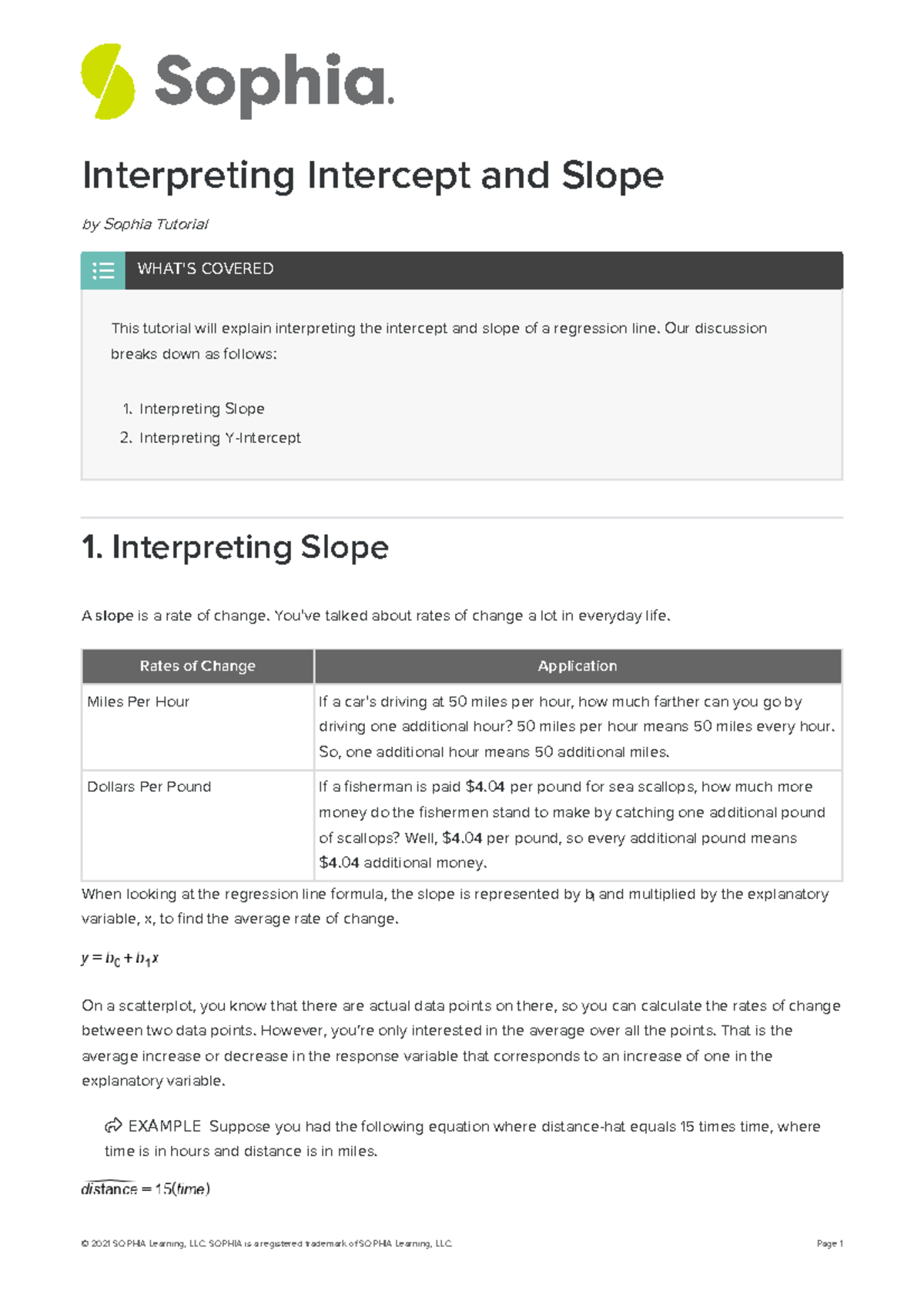 Interpreting intercept and slope 2 - Interpreting Intercept and Slope by Sophia Tutorial ú This ...
