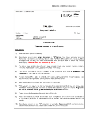 Assignment 1 Feedback to students for TRL 2604 - TRL2604 - Unisa - Studocu