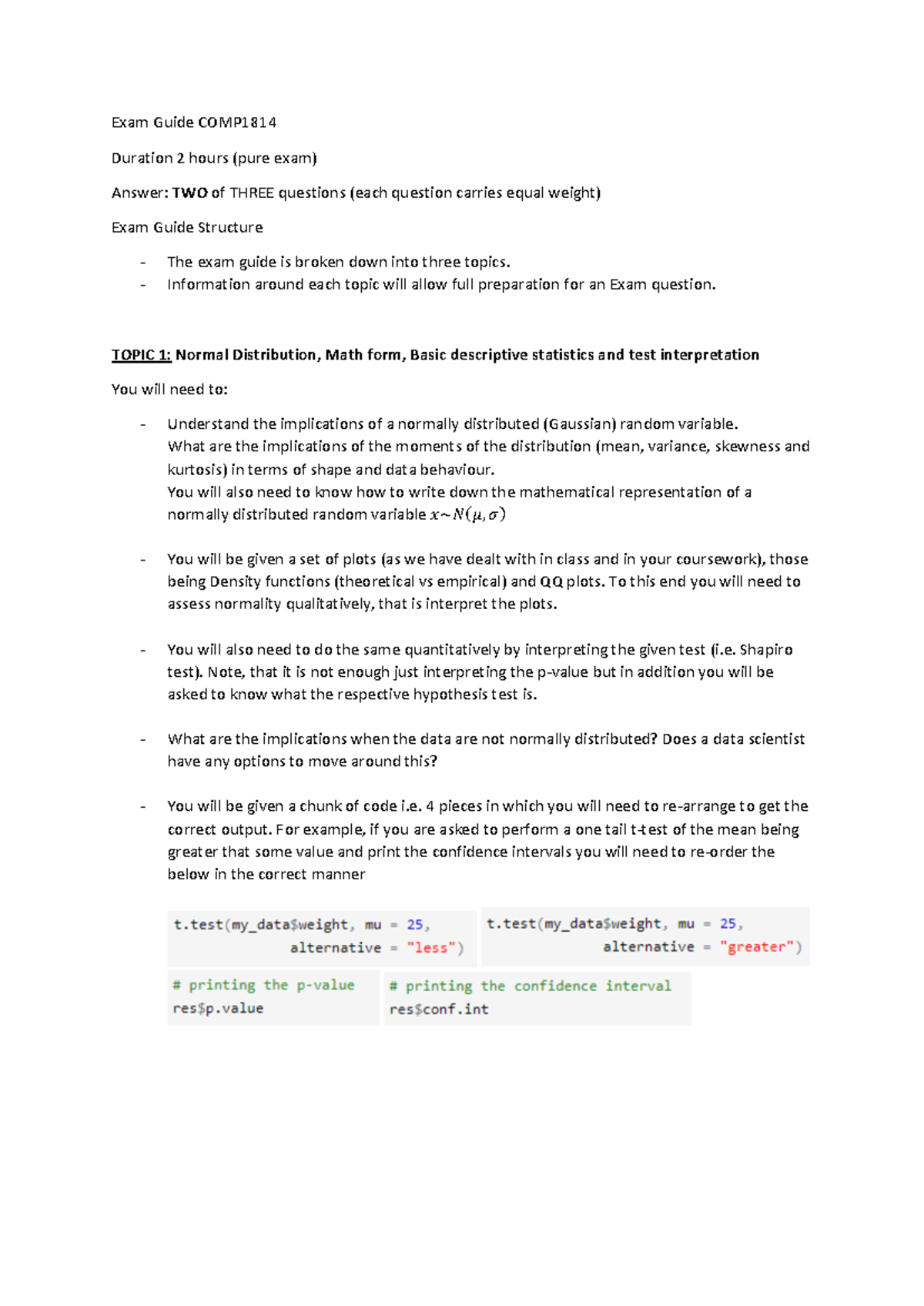 COMP1814 Exam Guide 2023-24 - Exam Guide COMP Duration 2 hours (pure exam) Answer: TWO of THREE ...