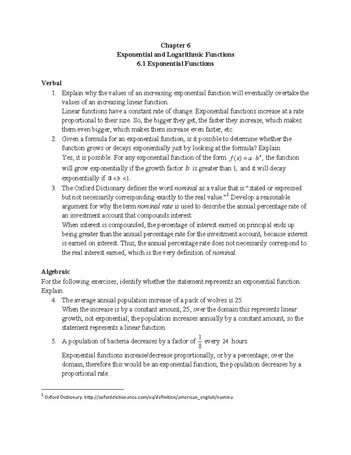 Cnx ca solutionsmanual 06 01 xyz - Chapter 6 Exponential and ...