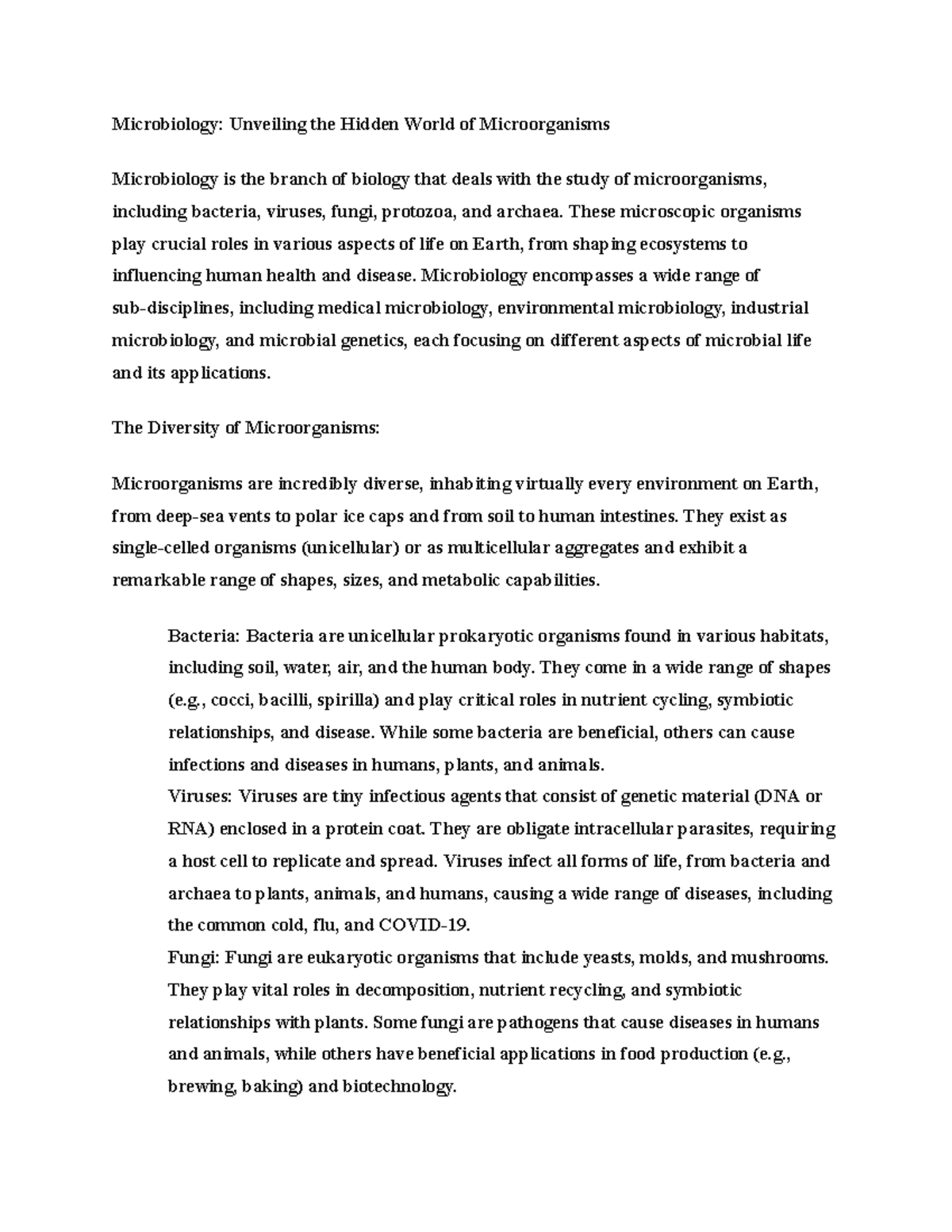 Microbiology Notes 1 - Microbiology: Unveiling the Hidden World of ...