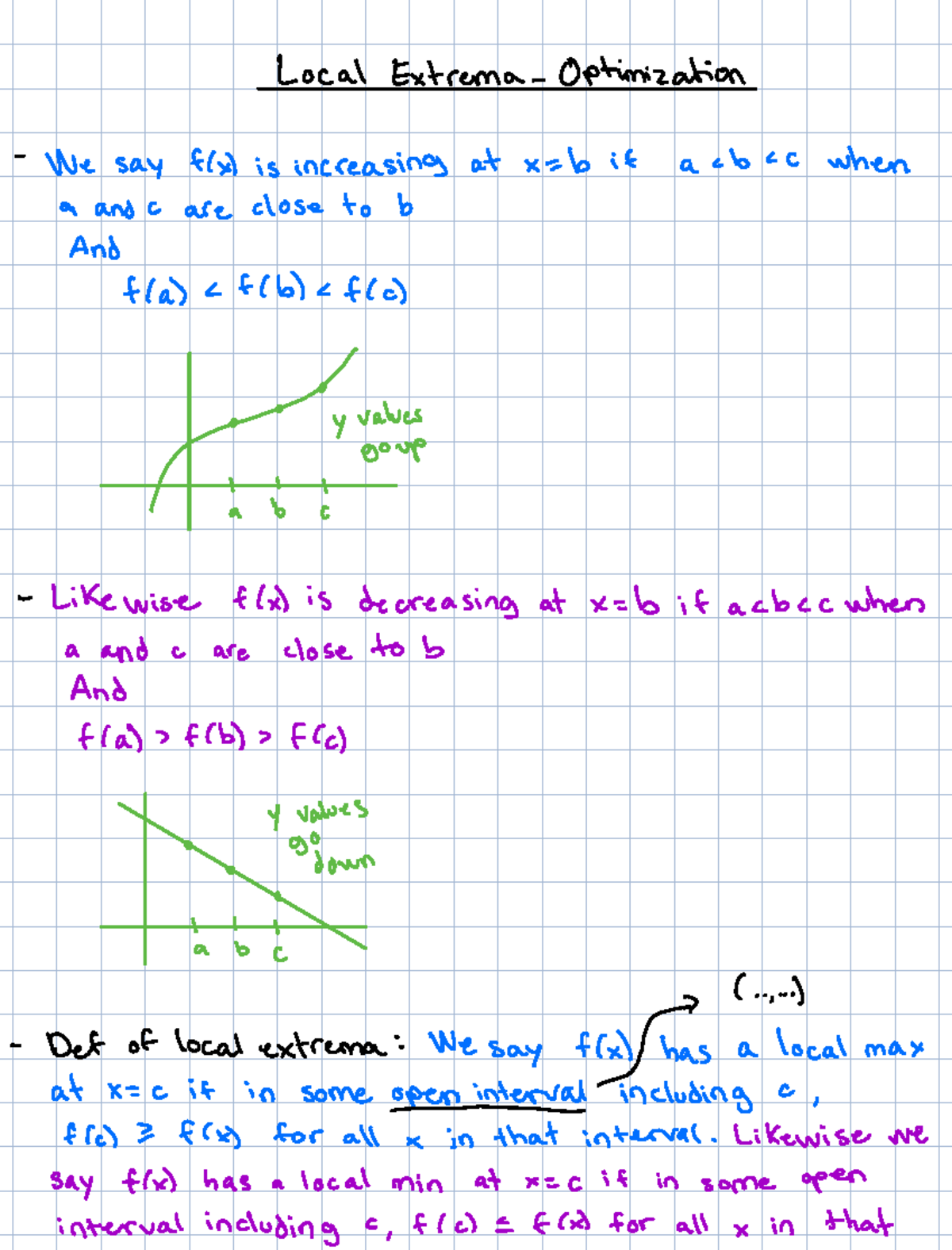 Local extrema (optimization) - Local Extrema Optimization We say fix is increasing at x b if a ...