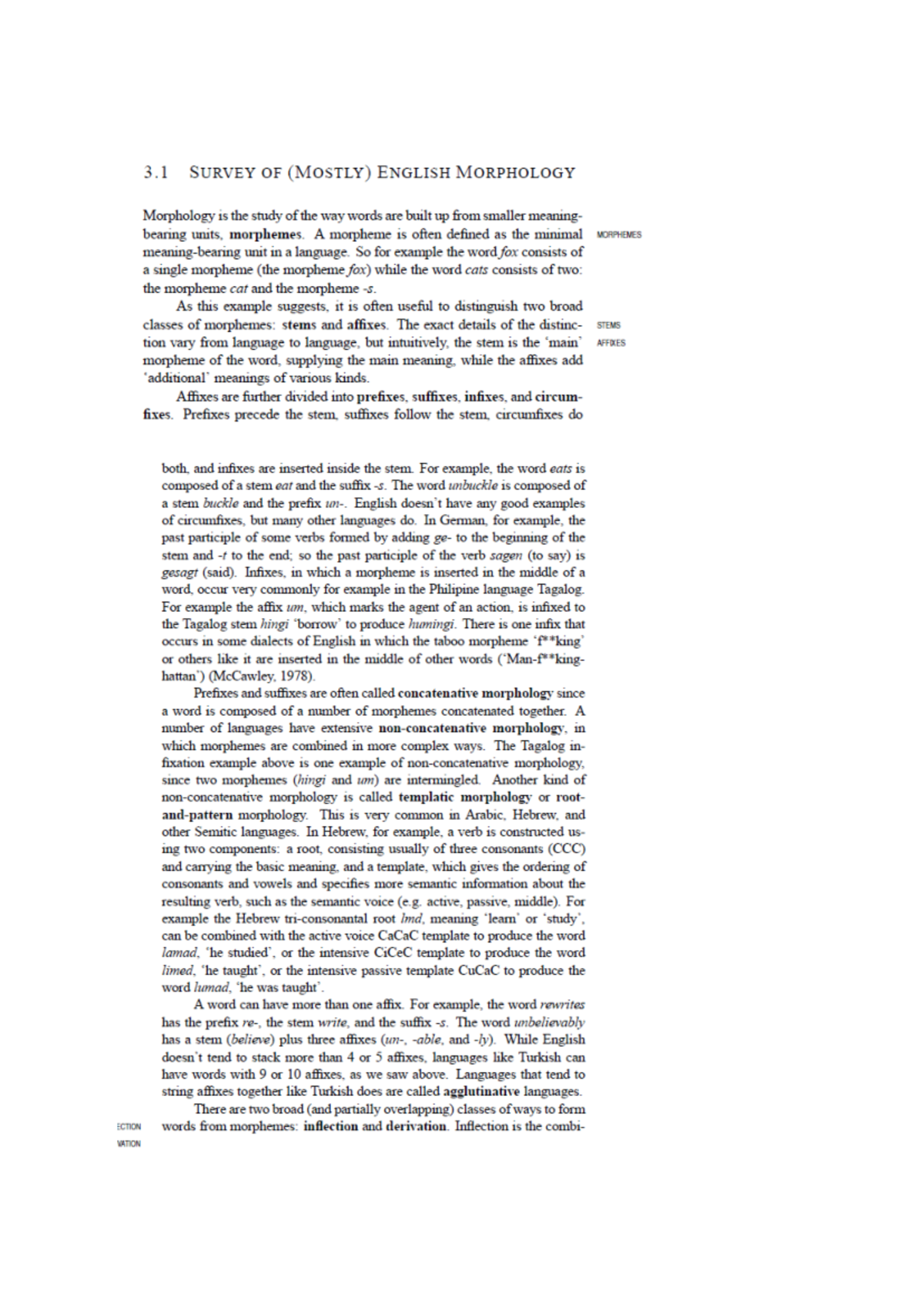 Unit 1 english morphology - 3 SURVEY OF (MOSTLY) ENGLISH MORPHOLOGY ...