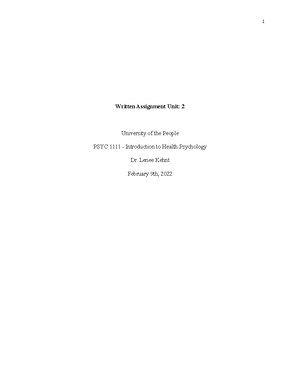 PSYC111 UNIT 2 WRITTEN ASSIGNMENT - Written assignment Unit 2 PSYC 1111 Professor Amanda Caswell ...