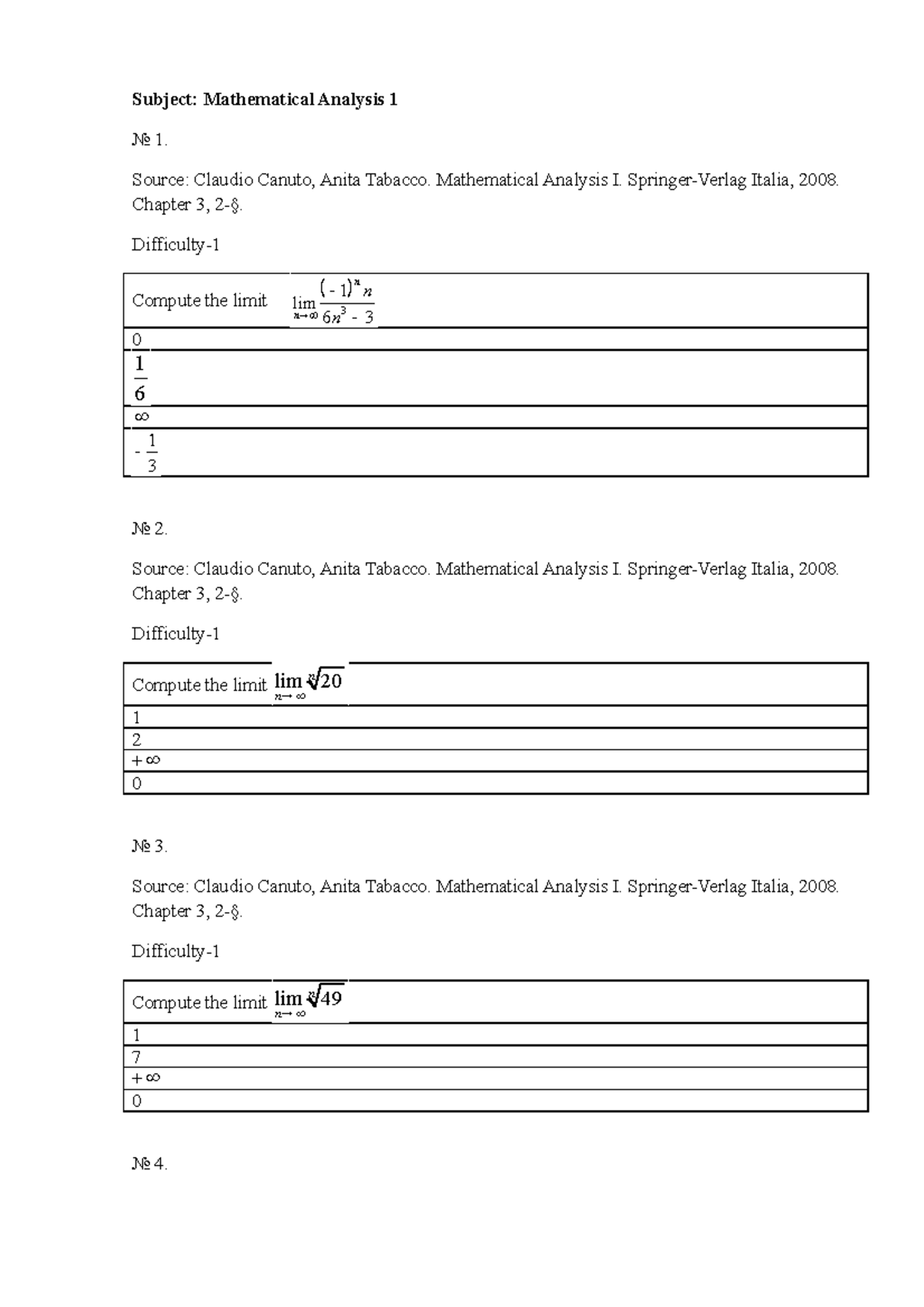 3. Mathematical Analysis 1 - ####### Subject: Mathematical Analysis 1 ...