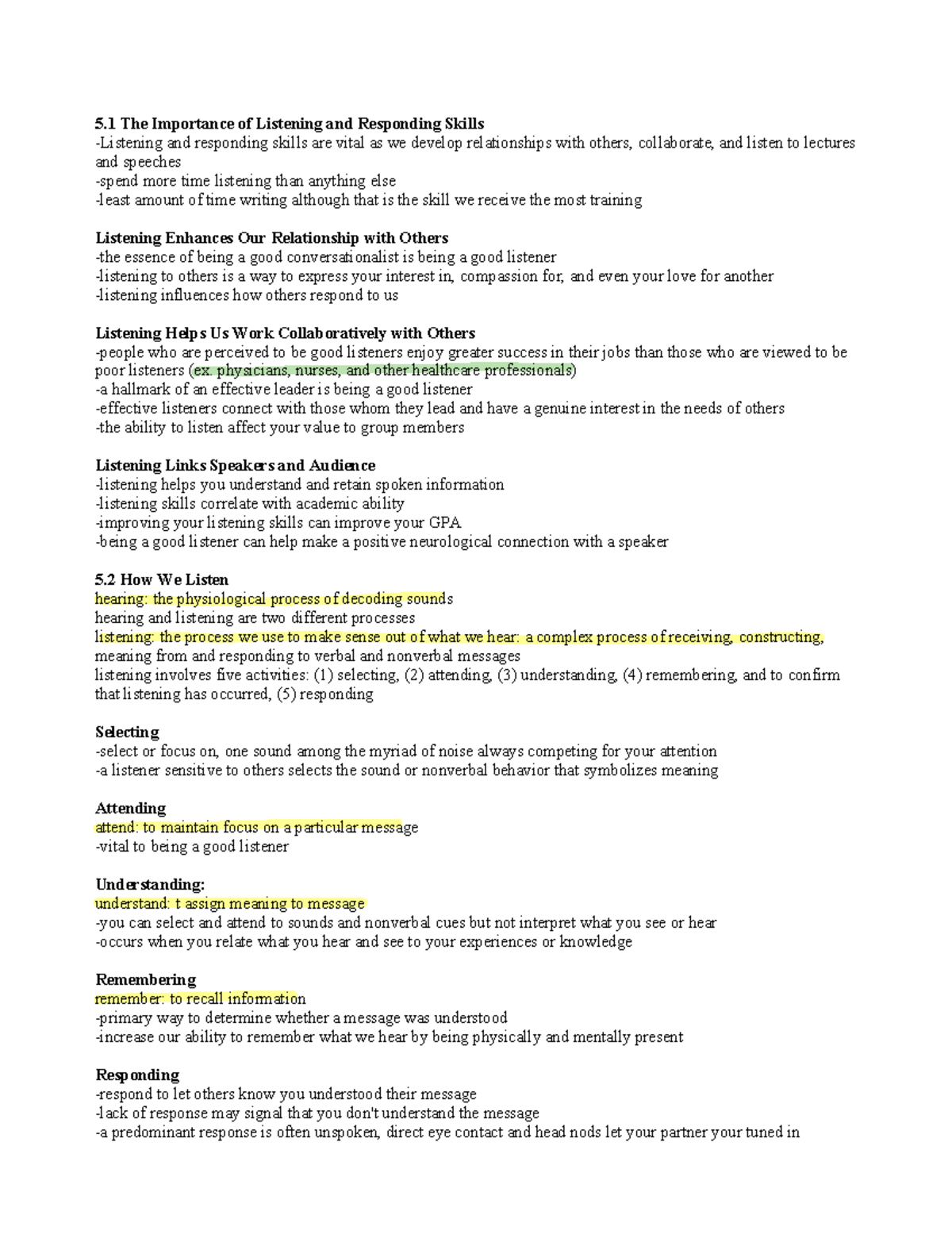 Chp 5. Listening and Responding - 5 The Importance of Listening and ...