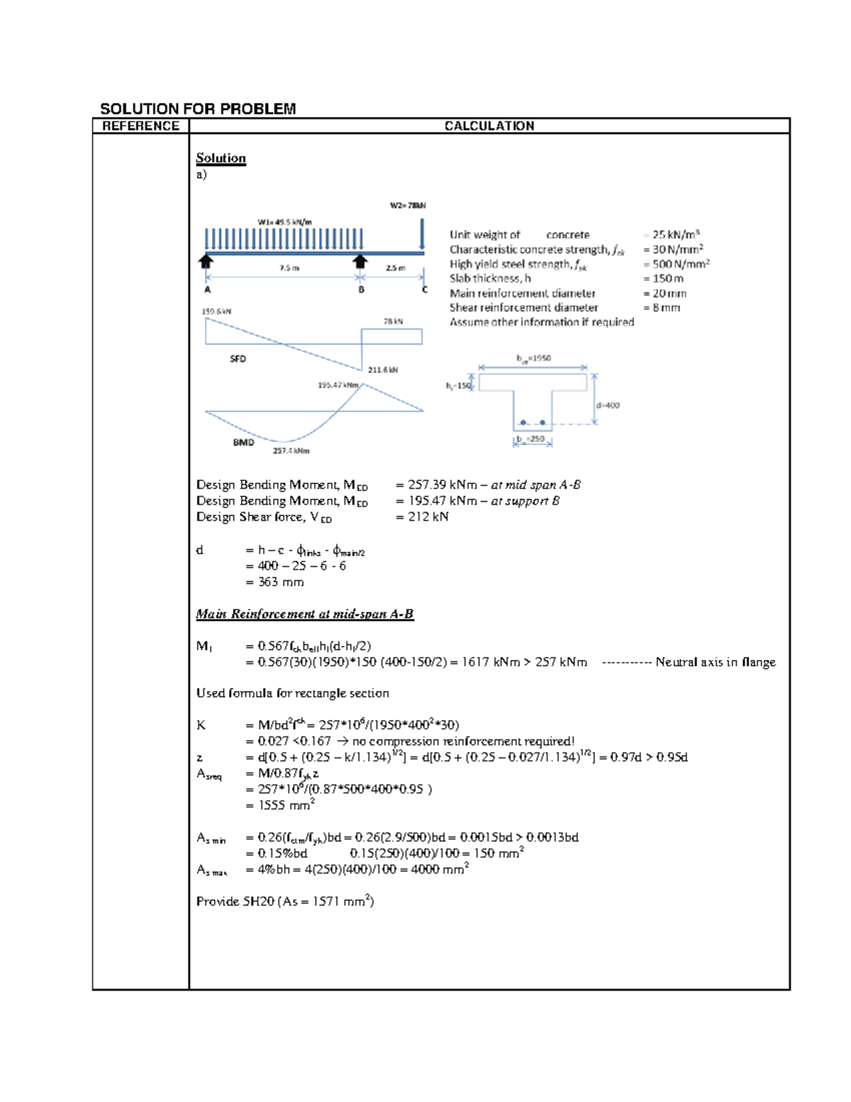 Assingment answer - SOLUTION FOR PROBLEM REFERENCE CALCULATION Solution ...