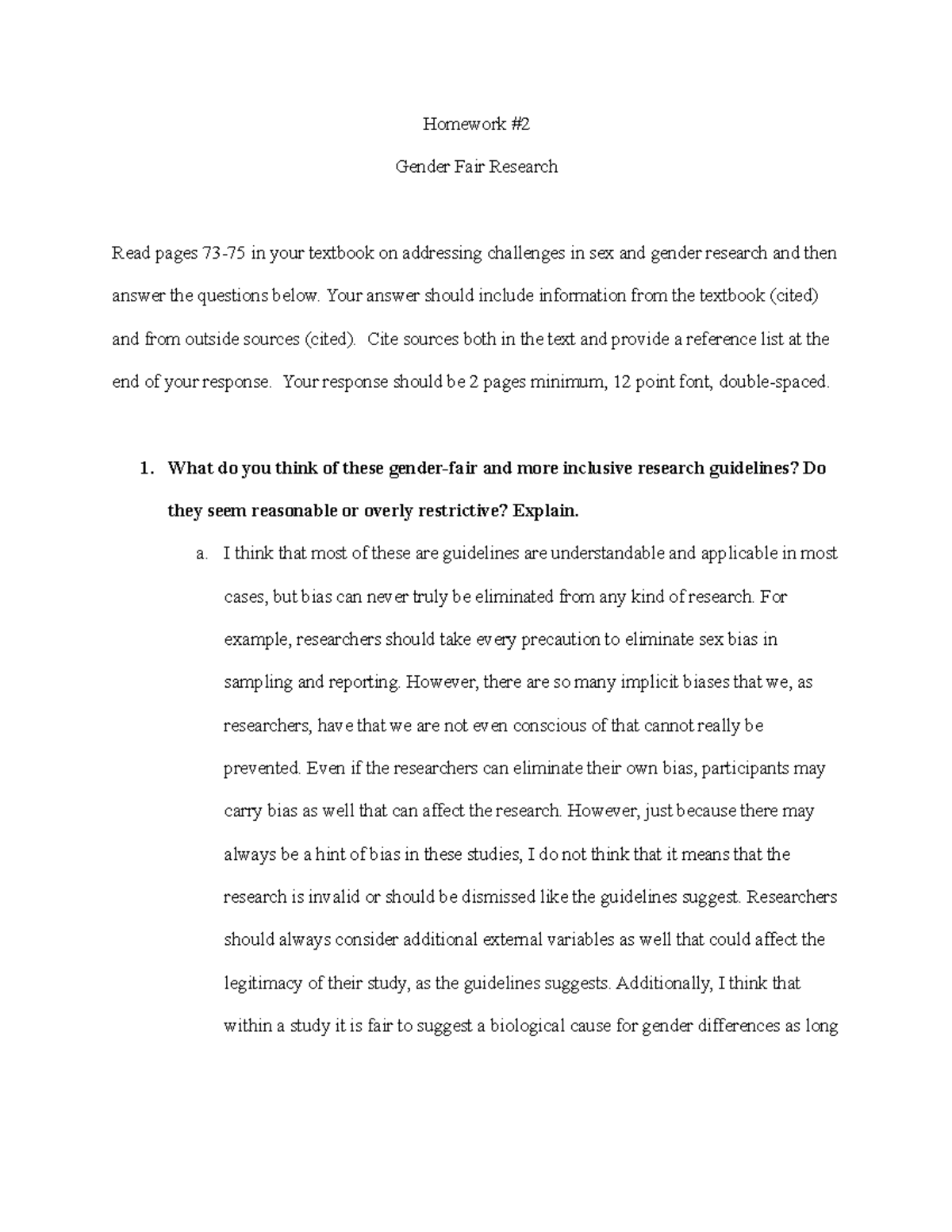 HW 2 - Gender Fair Research - Homework # 2 Gender Fair Research Read ...