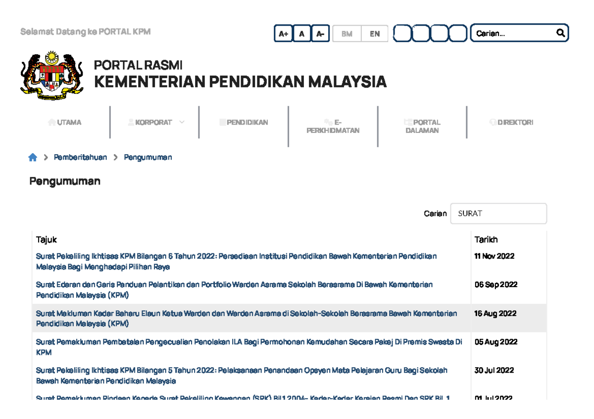 KPM Pengumuman 2 - Selamat Datang ke PORTAL KPM Carian... A+ A A- BM EN Pemberitahuan Pengumuman ...