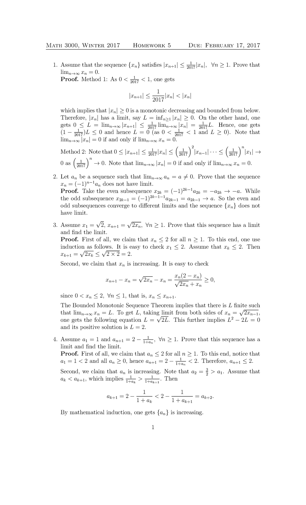 HW 5 solution - due february 17, 2017 - Math 3000, Winter 2017 Homework ...