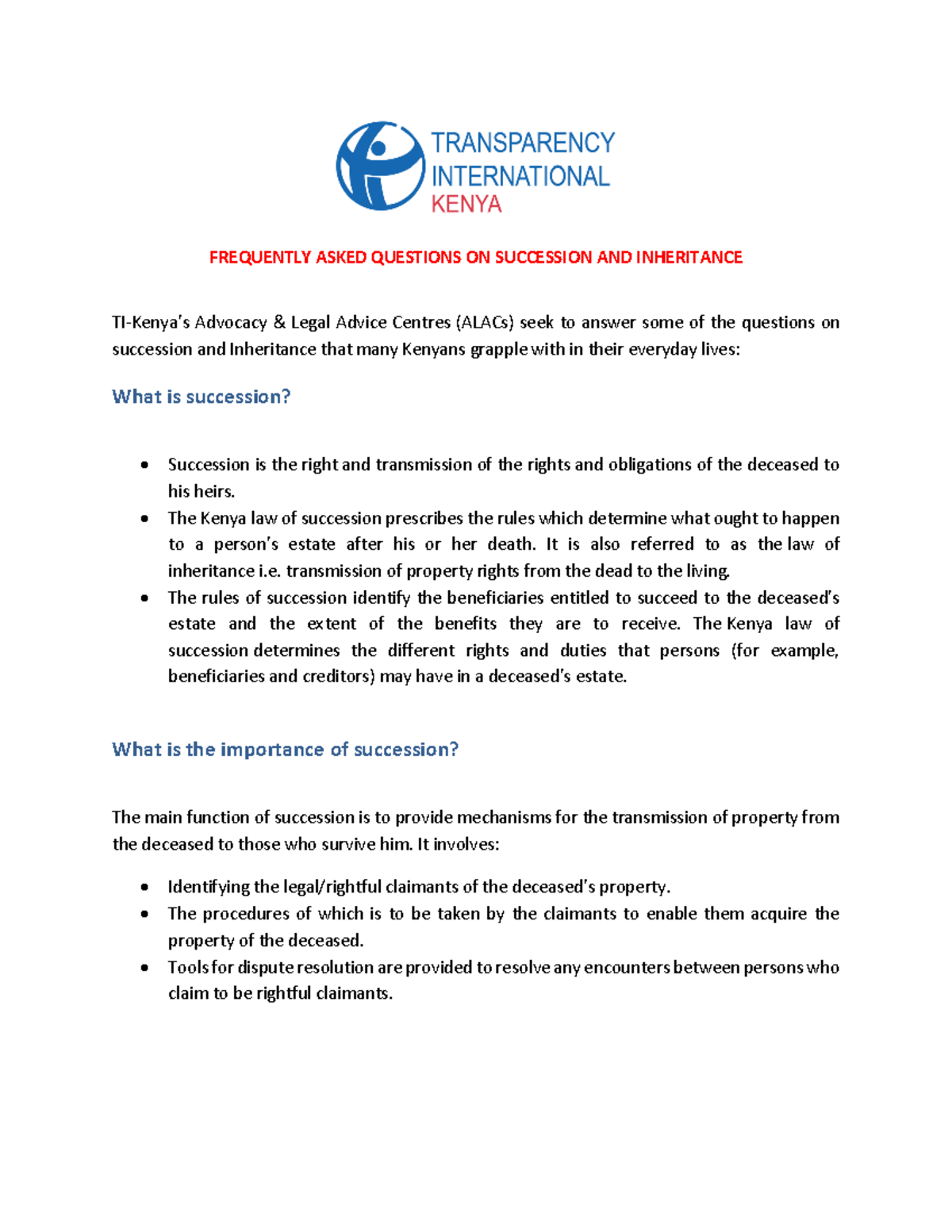 Frequently Asked Questions ON Succession AND Inheritance - FREQUENTLY ...