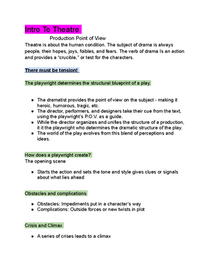 Theatre Notes Exam 2 - Theatre Exam 2 Producer: raises money to put on ...