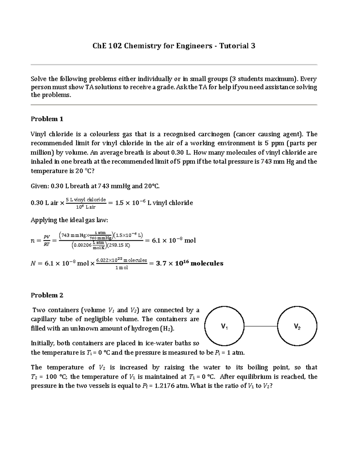 Ch E102 - Tutorial 3 Solutions - ChE 102 Chemistry for Engineers - Tutorial 3 Solve the ...