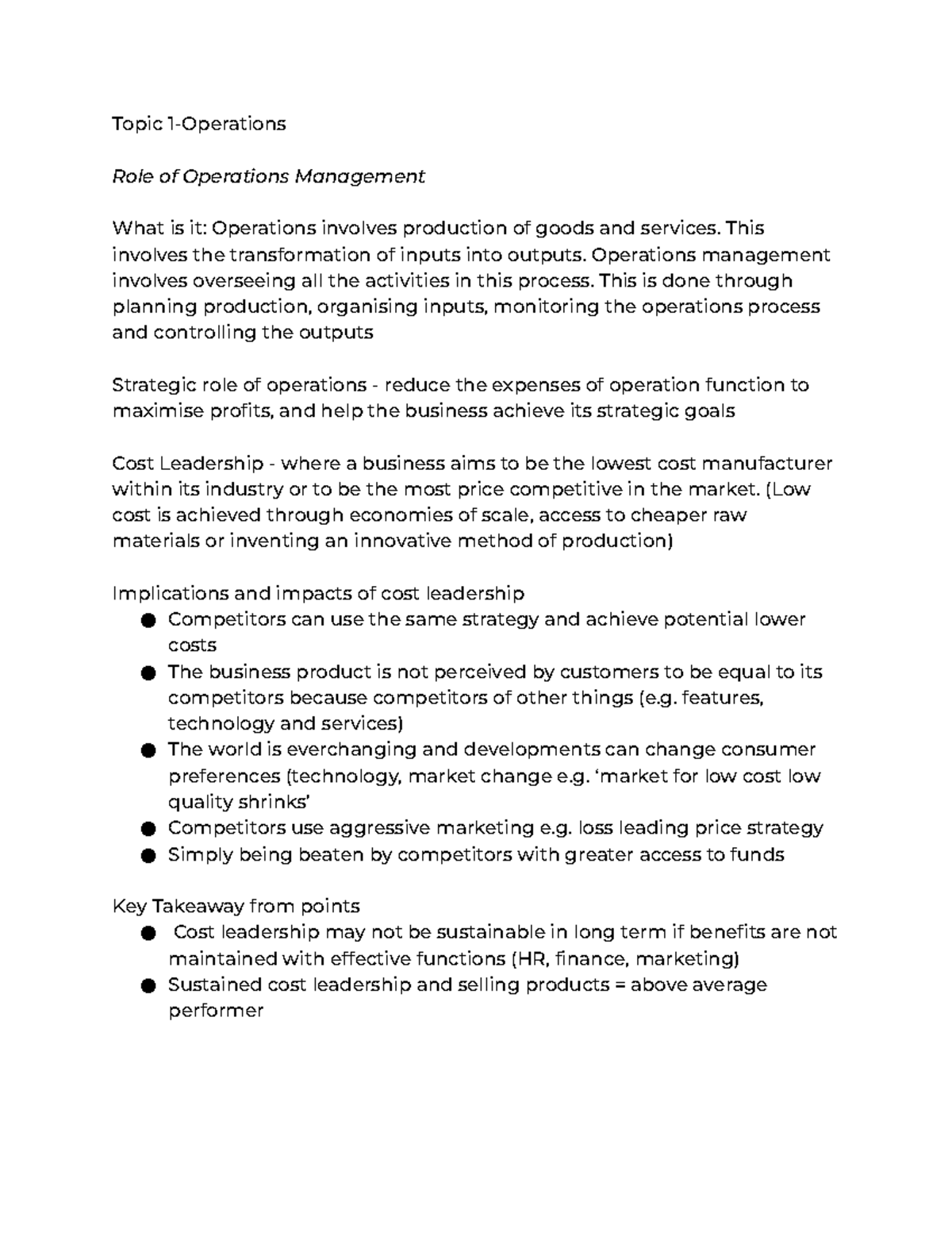 Operations Notes Business Studies - Topic 1-Operations Role of ...
