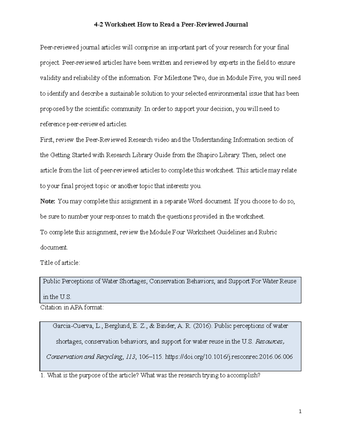 4-2 Worksheet-How to Read a Peer Reviewed Journal - Peer-reviewed ...