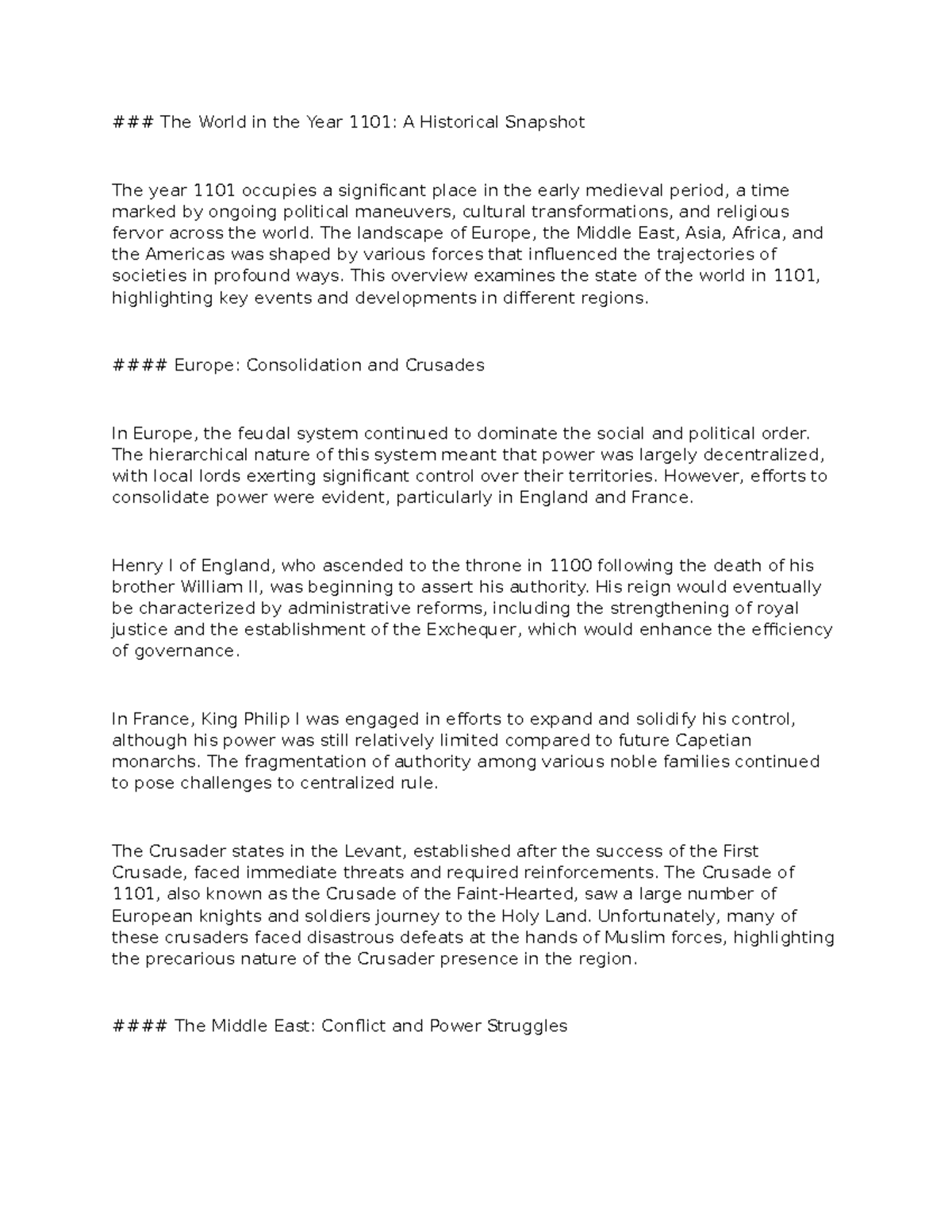 1101 essay - The World in the Year 1101: A Historical Snapshot The year ...