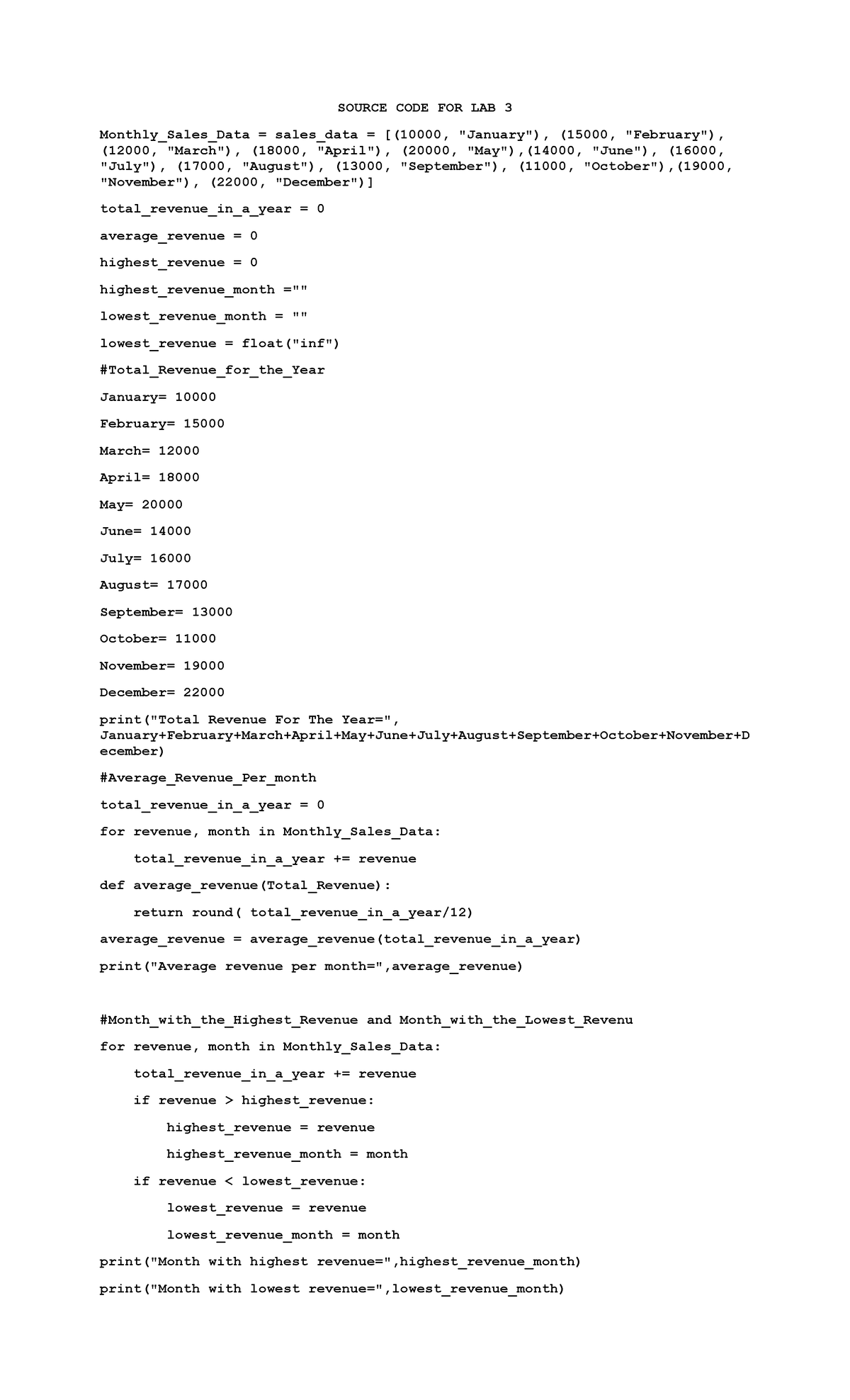 Laboratory Computer Programming Source Code For Lab 3 Monthlysales
