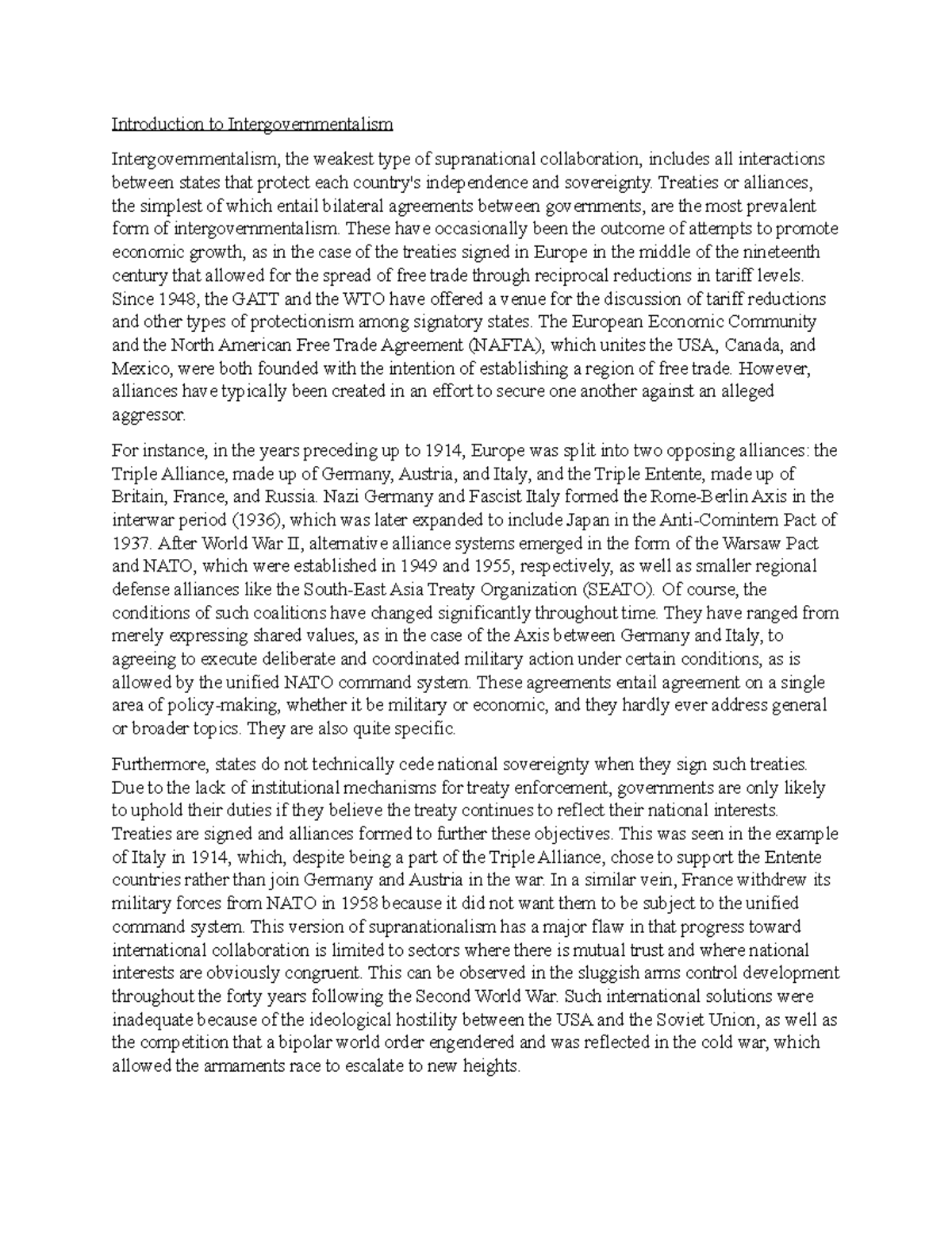 Introduction to Intergovernmentalism - Introduction to ...