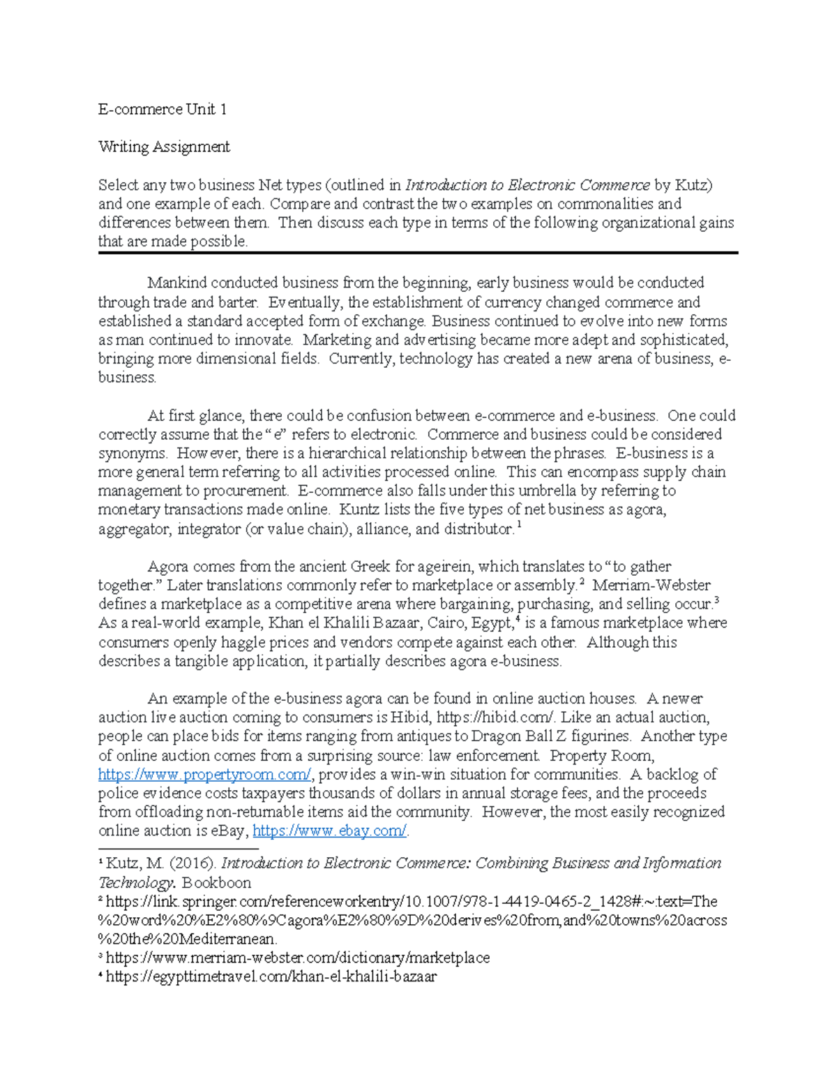 Writing Assignment Unit 1 - E-commerce Unit 1 Writing Assignment Select any two business Net ...