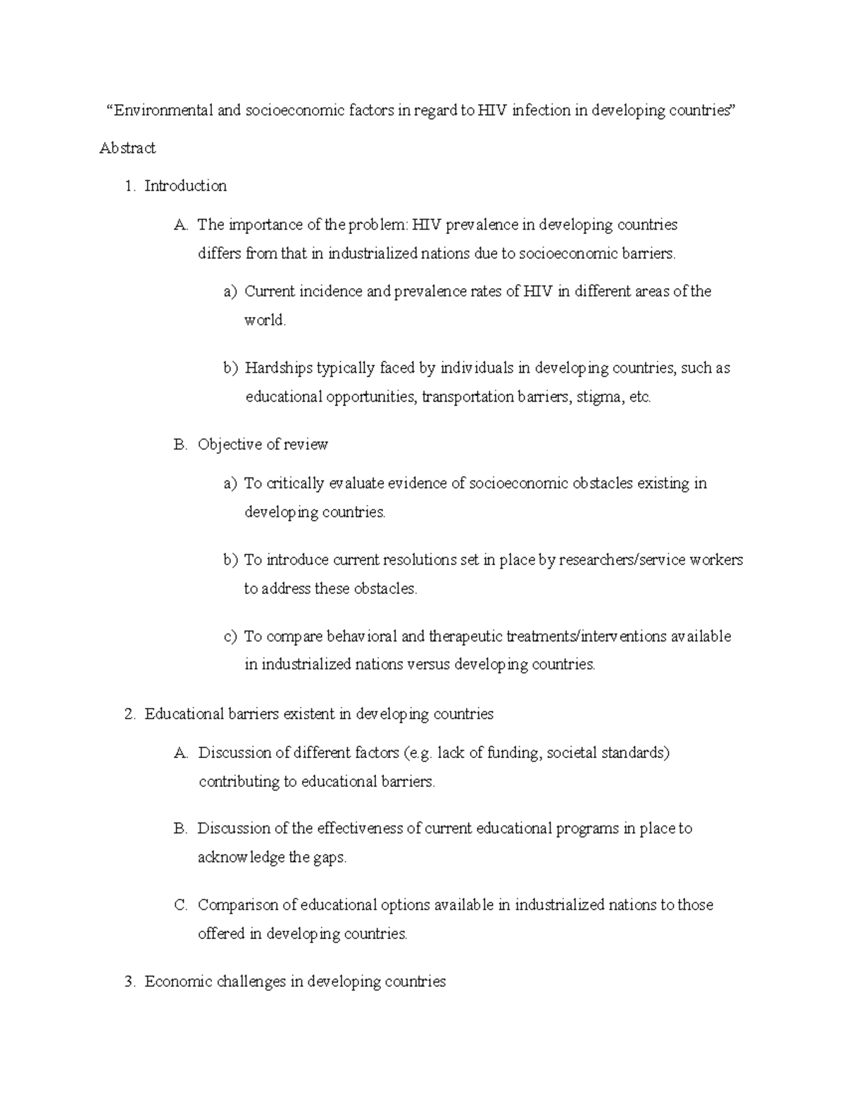 HIV outline 448W - “Environmental and socioeconomic factors in regard ...