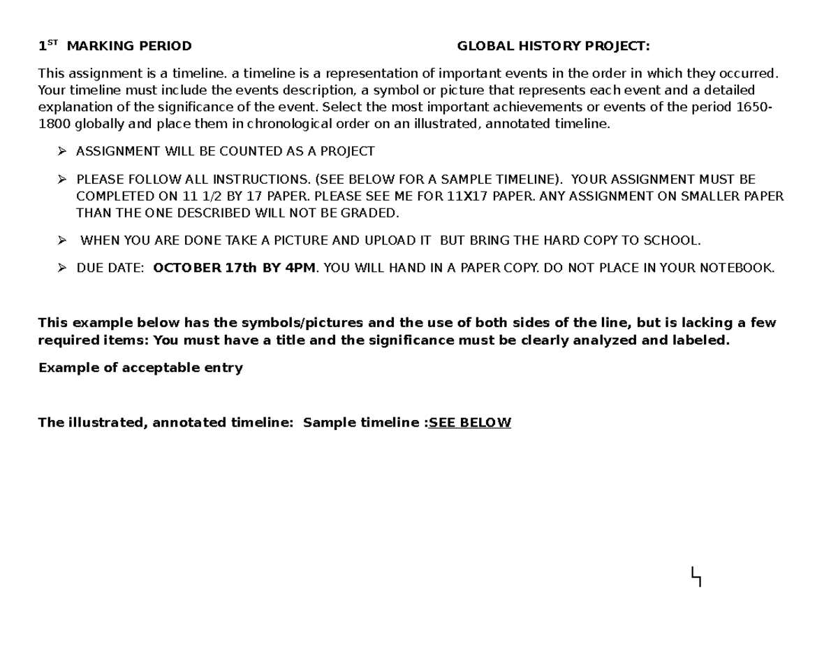 Directions illustrated annotated timeline - 1 ST MARKING PERIOD GLOBAL ...