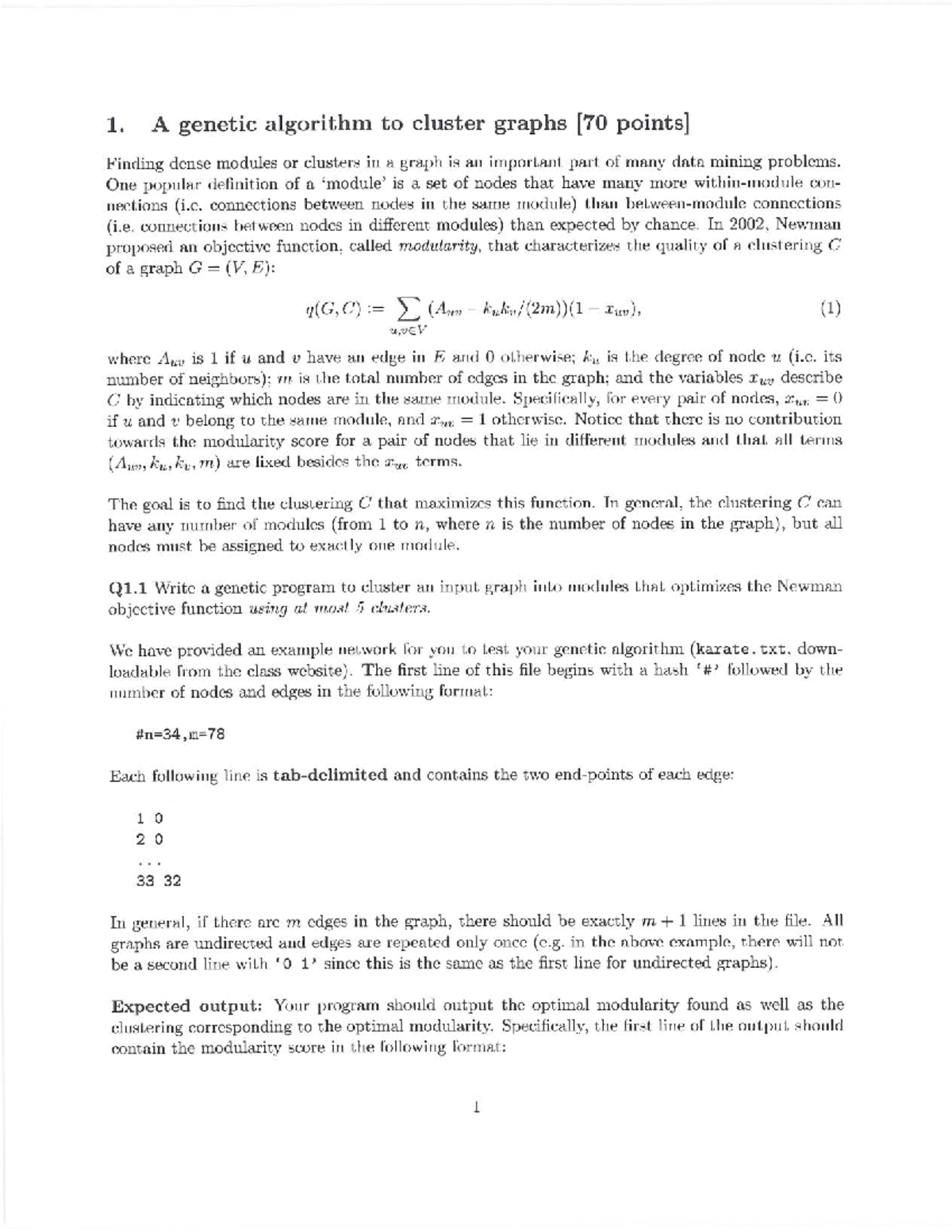 Algorithms In Nature Seminar Assignments Ps2 Key 1 A Genetic Algorithm To Cluster Graphs