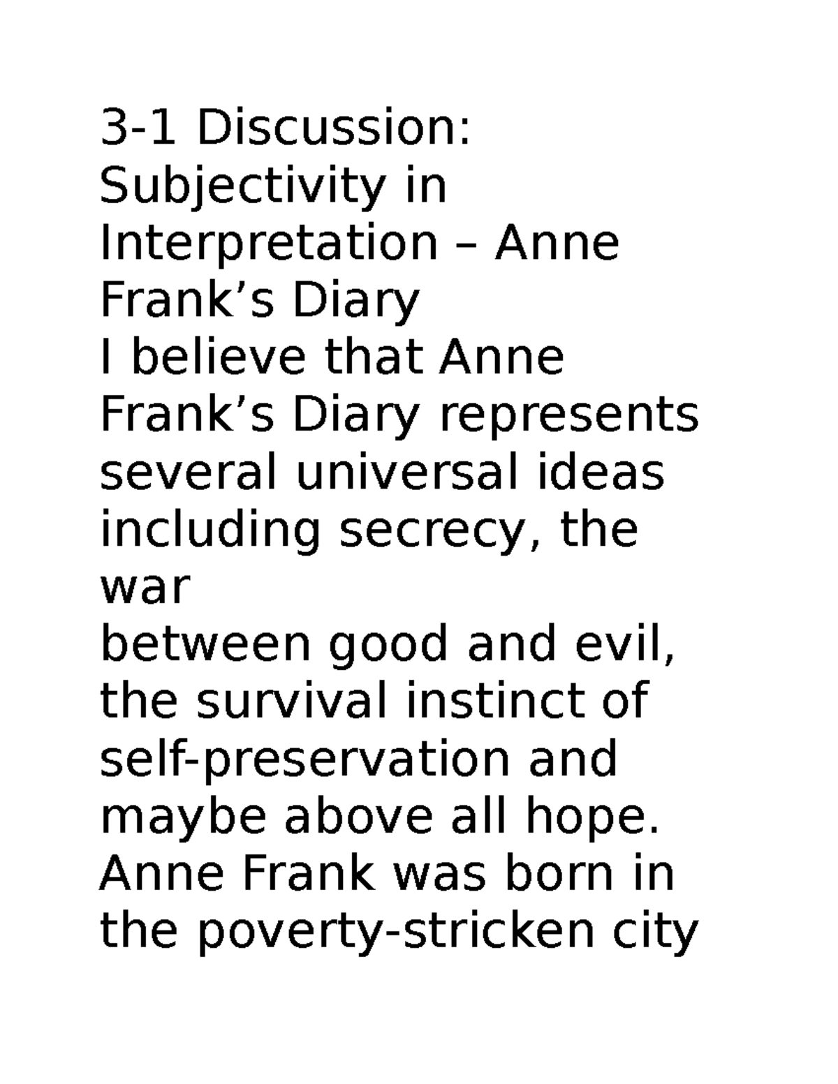 ANNE Frank - work - 3-1 Discussion: Subjectivity in Interpretation ...