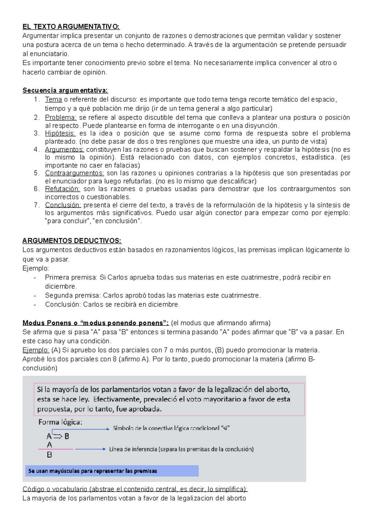 LLA - Resumen sobre el texto argumentativo y los tipos de argumentos. Ejemplo de texto - EL ...