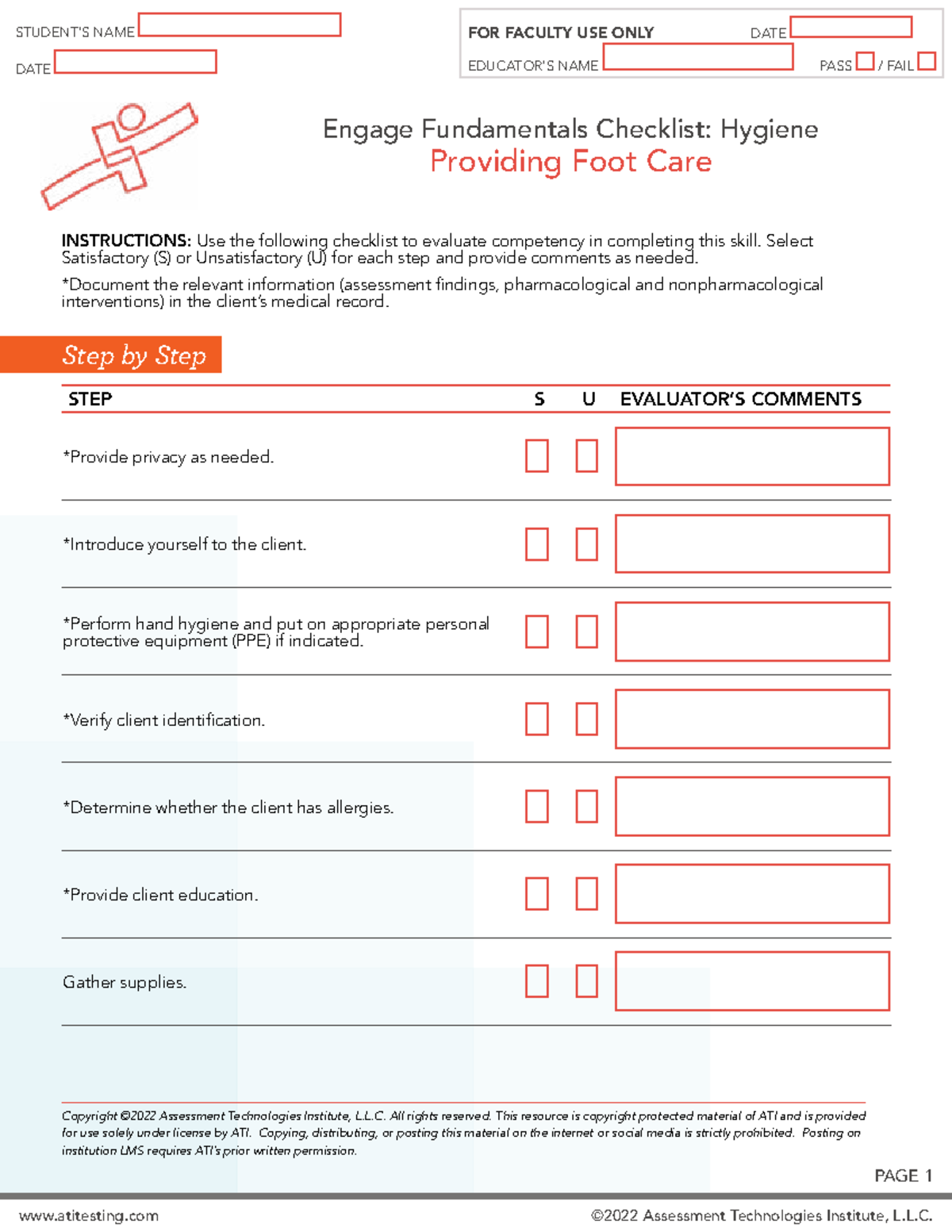 Skills Checklist Hygiene Foot Care - atitesting ©2022 Assessment ...