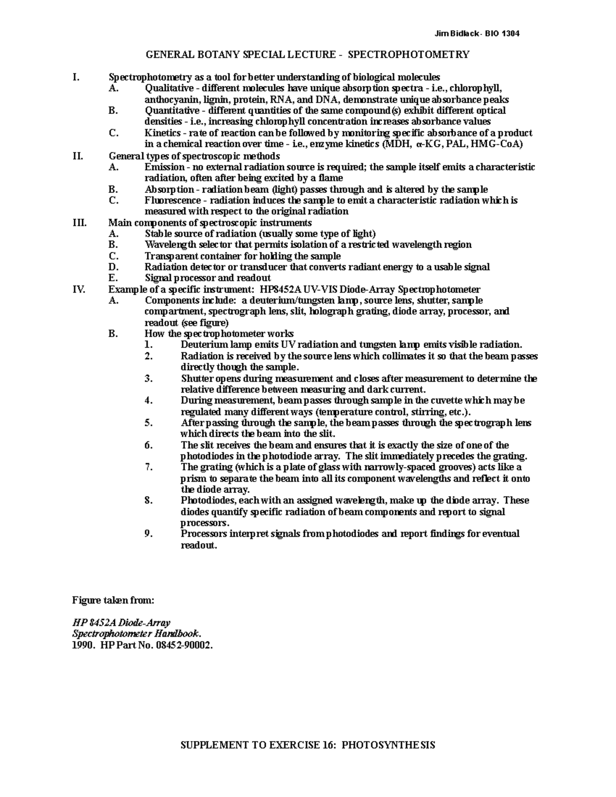 Spectro - botany lecture notes from prof jim - Jim Bidlack - BIO 1304 ...