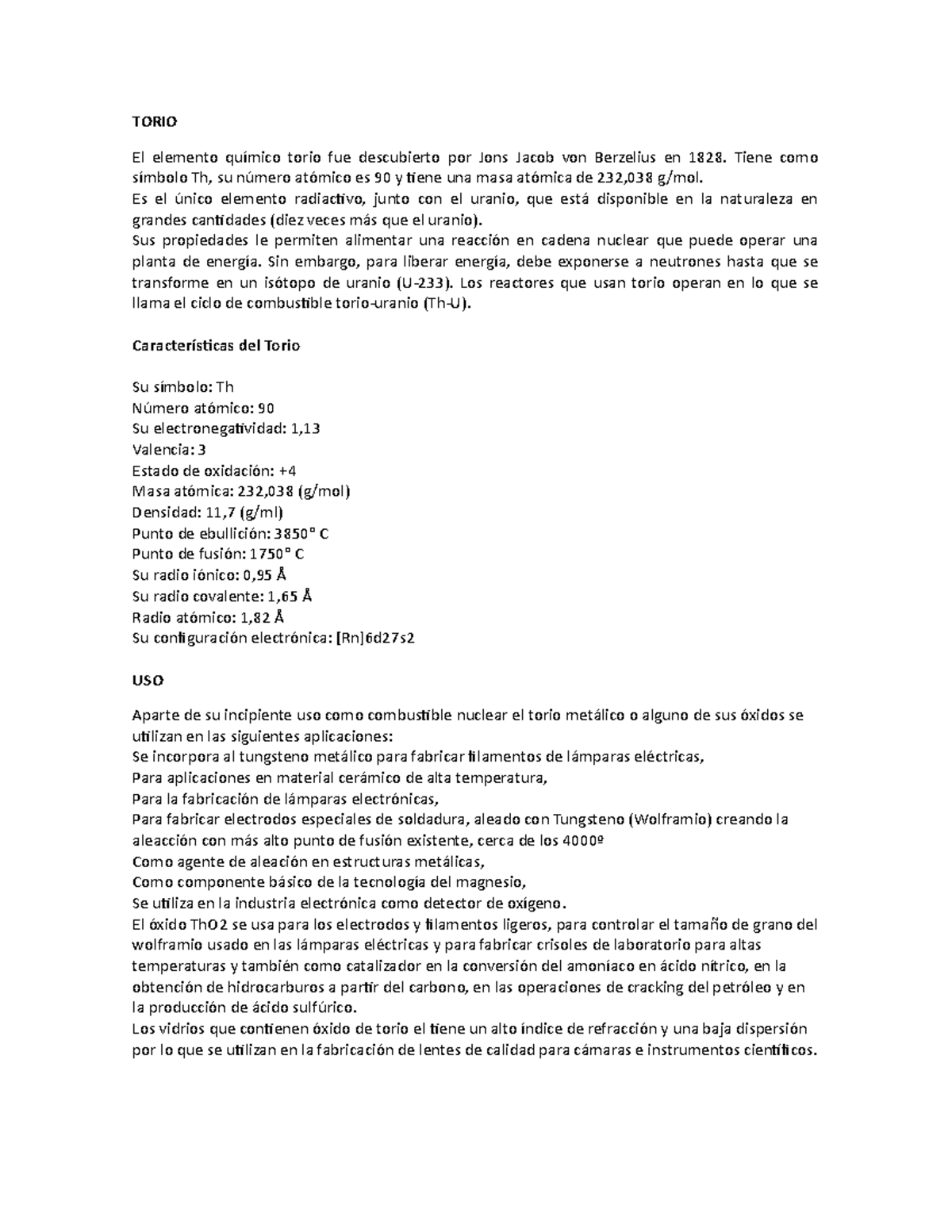 ¿Qué es el torio y para qué sirve? - TORIO El elemento químico torio ...