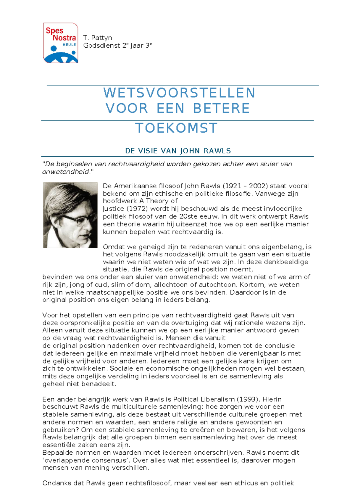 6ASO Wetsvoorstellen voor een betere toekomst - Godsdienst 2 e jaar 3 e ...