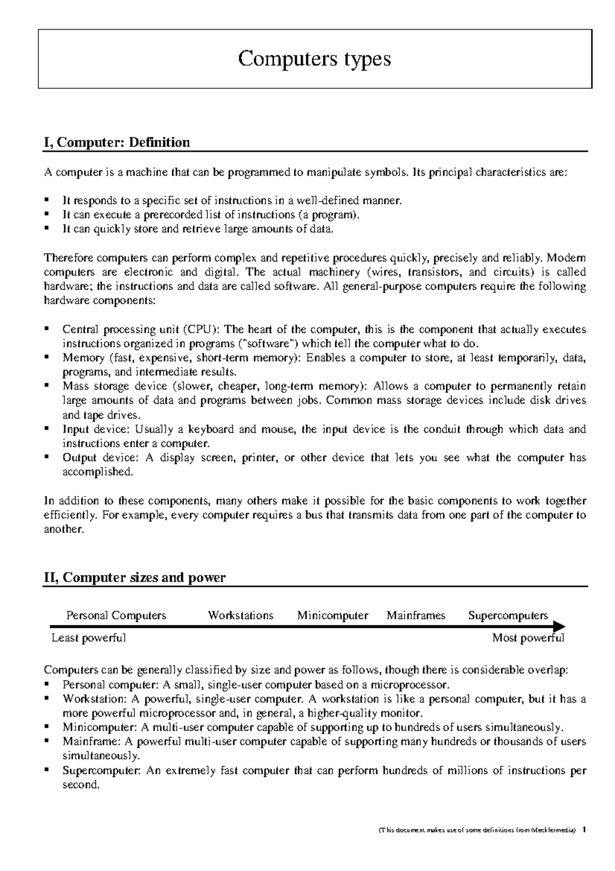 Computers types - vfffff - Computers types I, Computer: Definition A ...