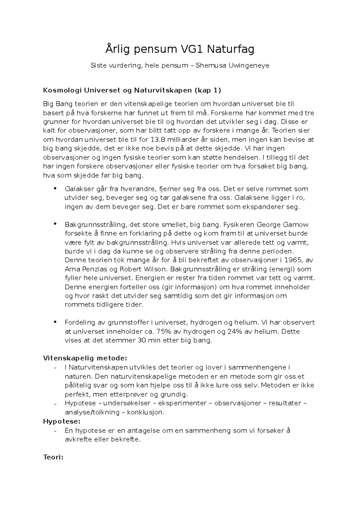 Naturfag VG1 Årlig Pensum - Årlig pensum VG1 Naturfag Siste vurdering ...