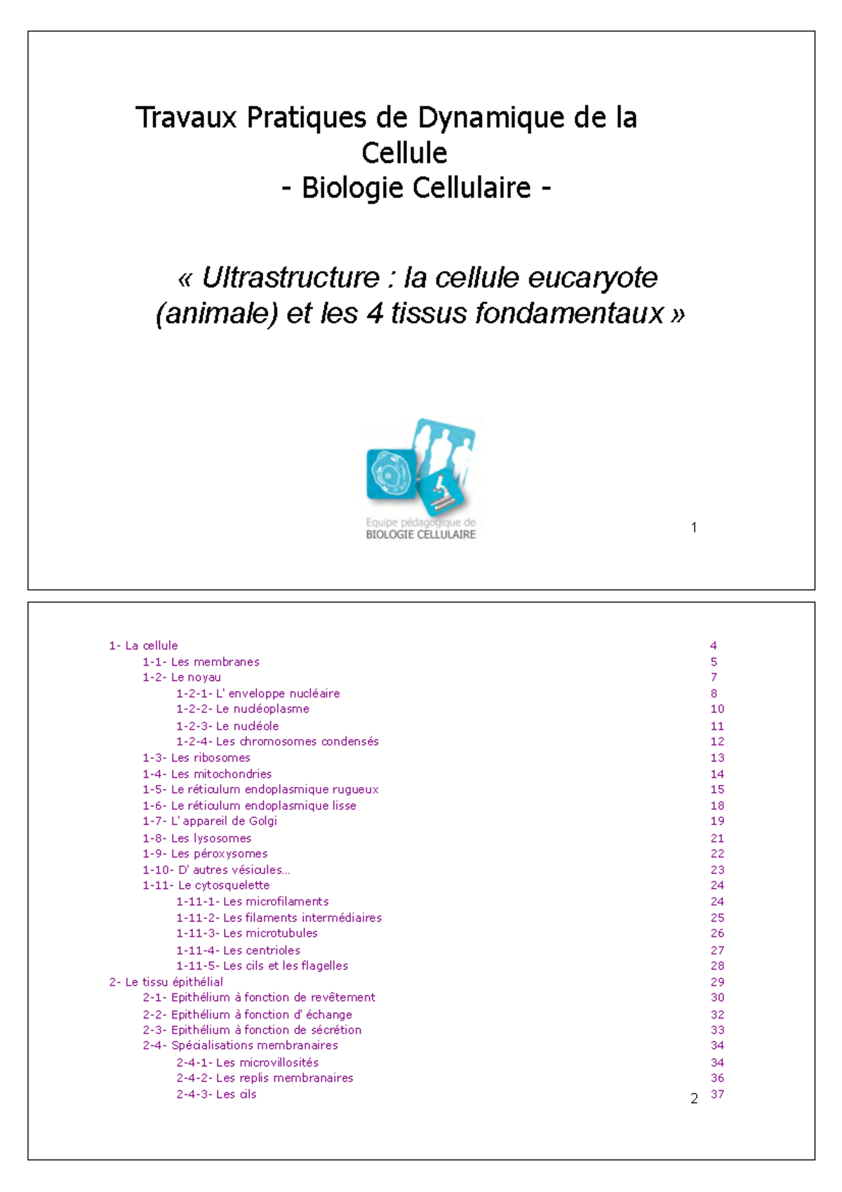 MET - Ultrastructure polycopié de TP - Travaux Pratiques de Dynamique de la Cellule - Biologie ...