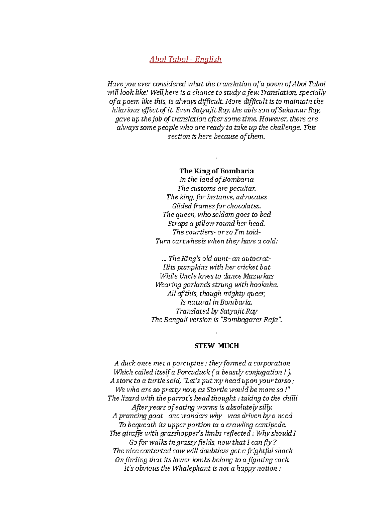 1. Abol Tabol- The Nonsense World of Sukumar Ray - Abol Tabol - English ...