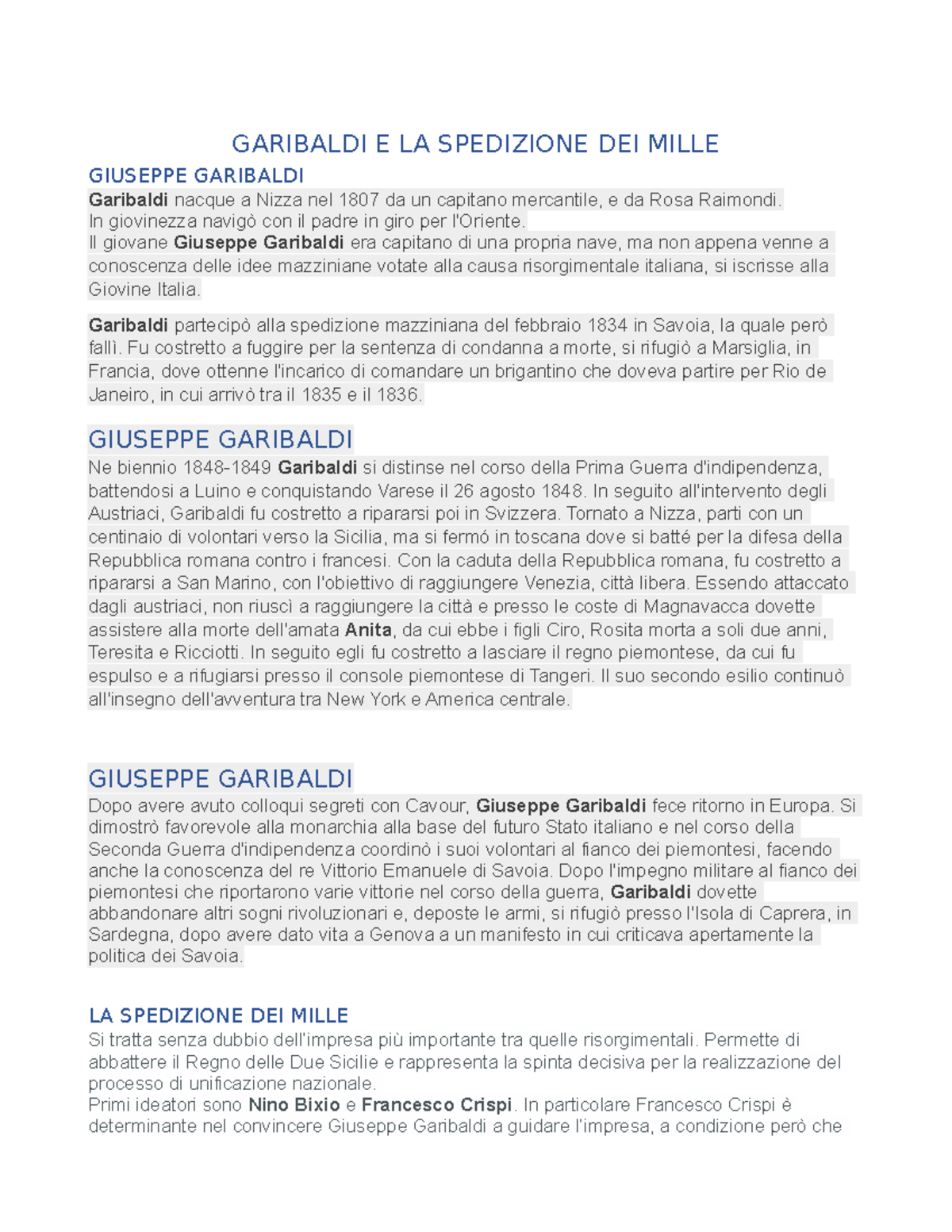 Garibaldi E LA Spedizione DEI Mille - GARIBALDI E LA SPEDIZIONE DEI ...