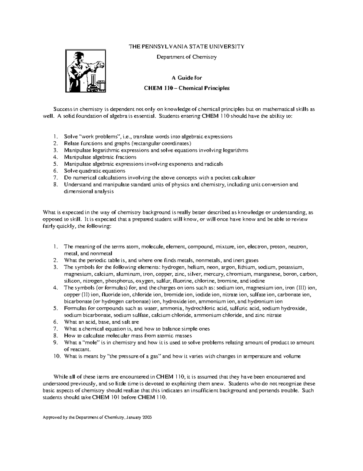 PSU Guide Chem110 - Chem exam material - THE PENNSYLVANIA STATE ...