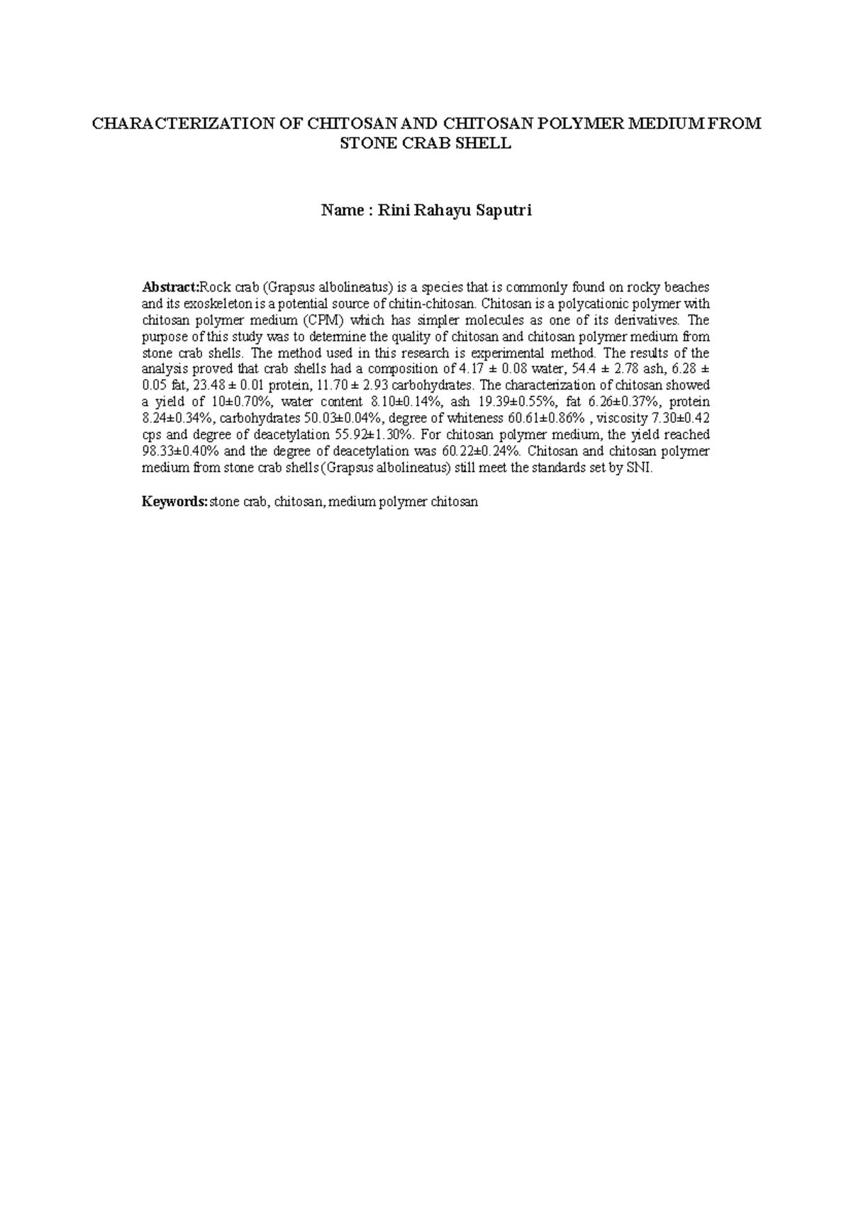 Characterization OF Chitosan AND Chitosan Polymer Medium FROM Stone ...