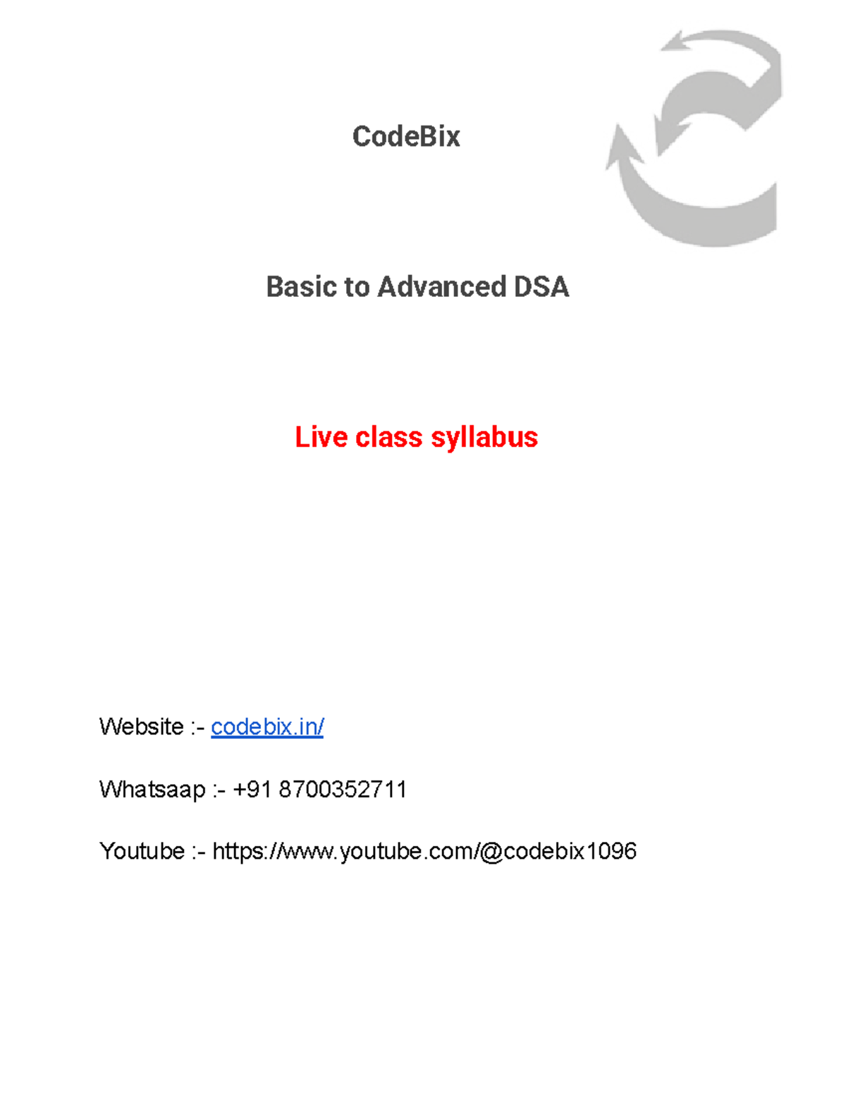 Dsa Dsa Questions Codebix Basic To Advanced Dsa Live Class Syllabus Website Codebix