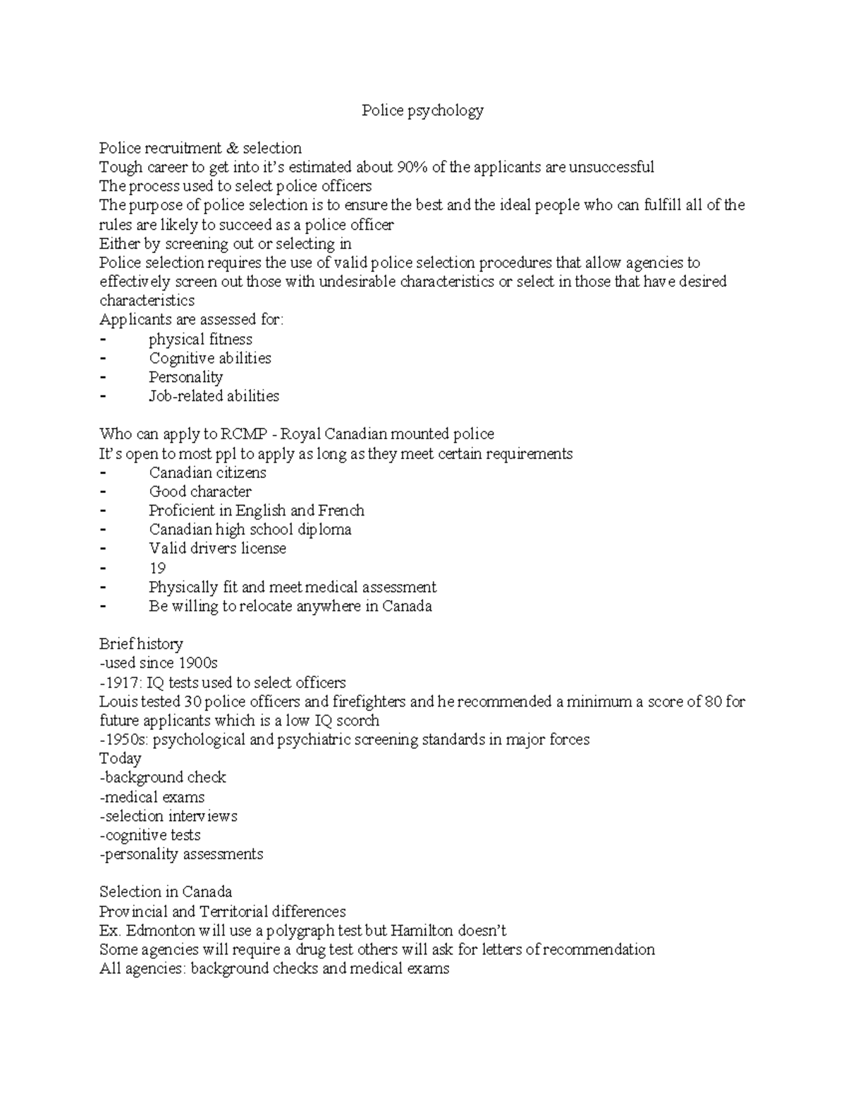 Police psychology - my notes - Police psychology Police recruitment ...