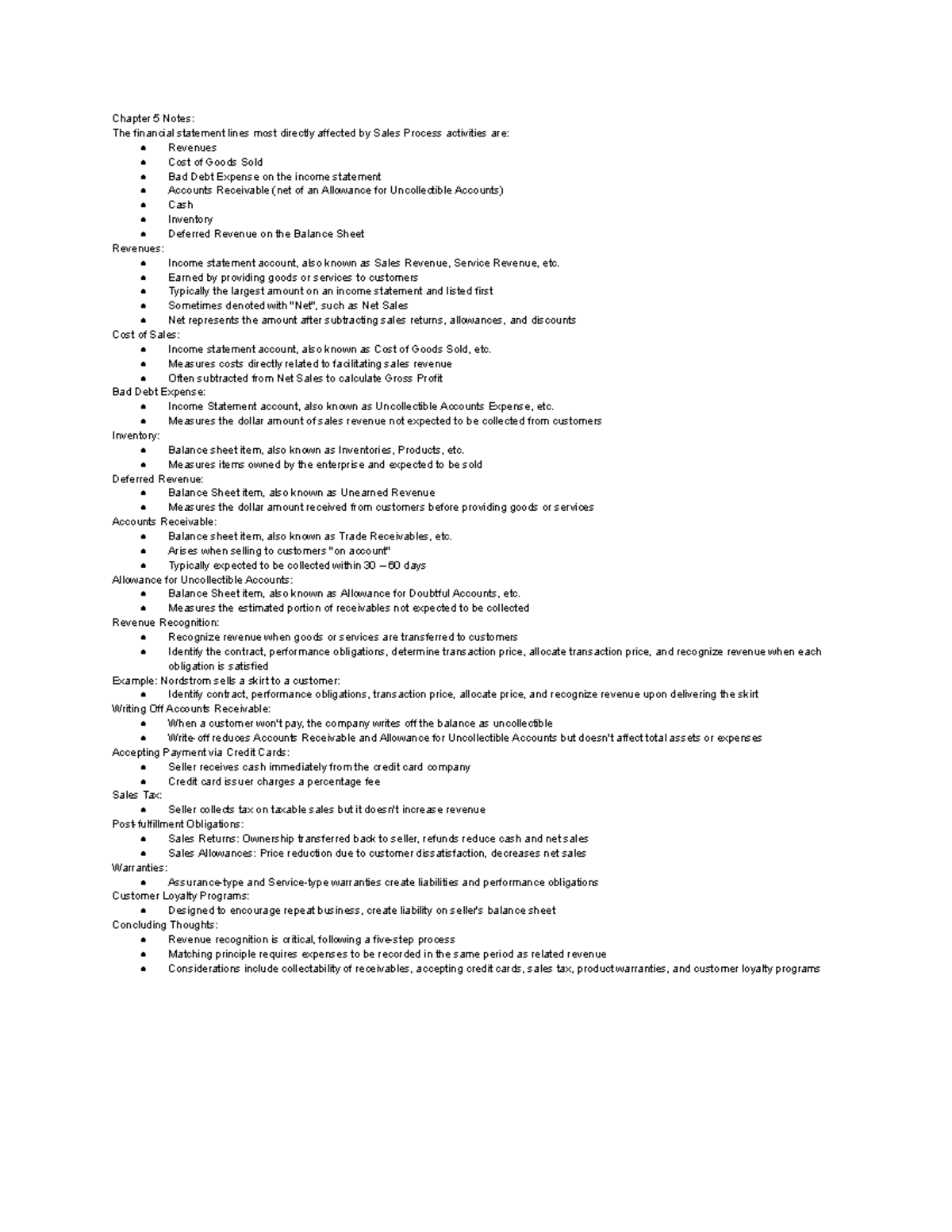 Study guide - Chapter 5 Notes: The financial statement lines most ...