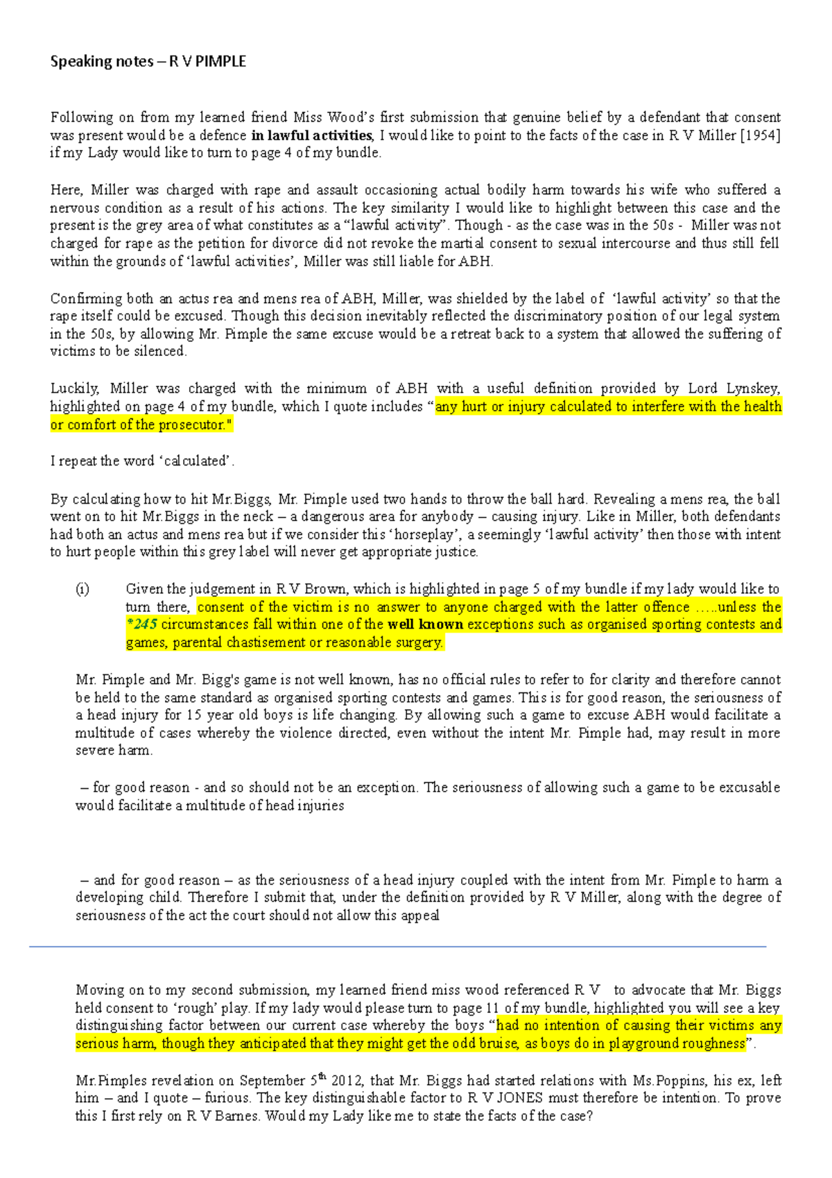 Speaking notes - for a moot - Speaking notes – R V PIMPLE Following on ...