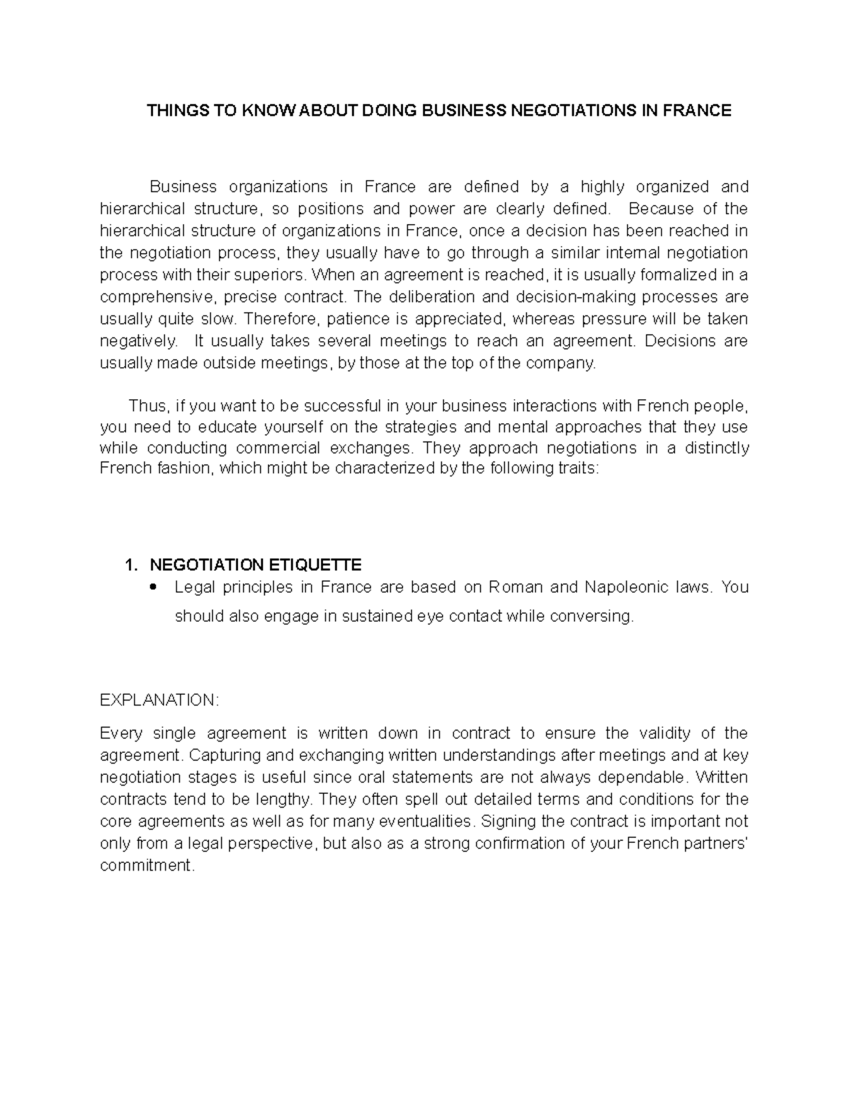 Things TO KNOW About Doing Business Negotiations IN France WITH ...