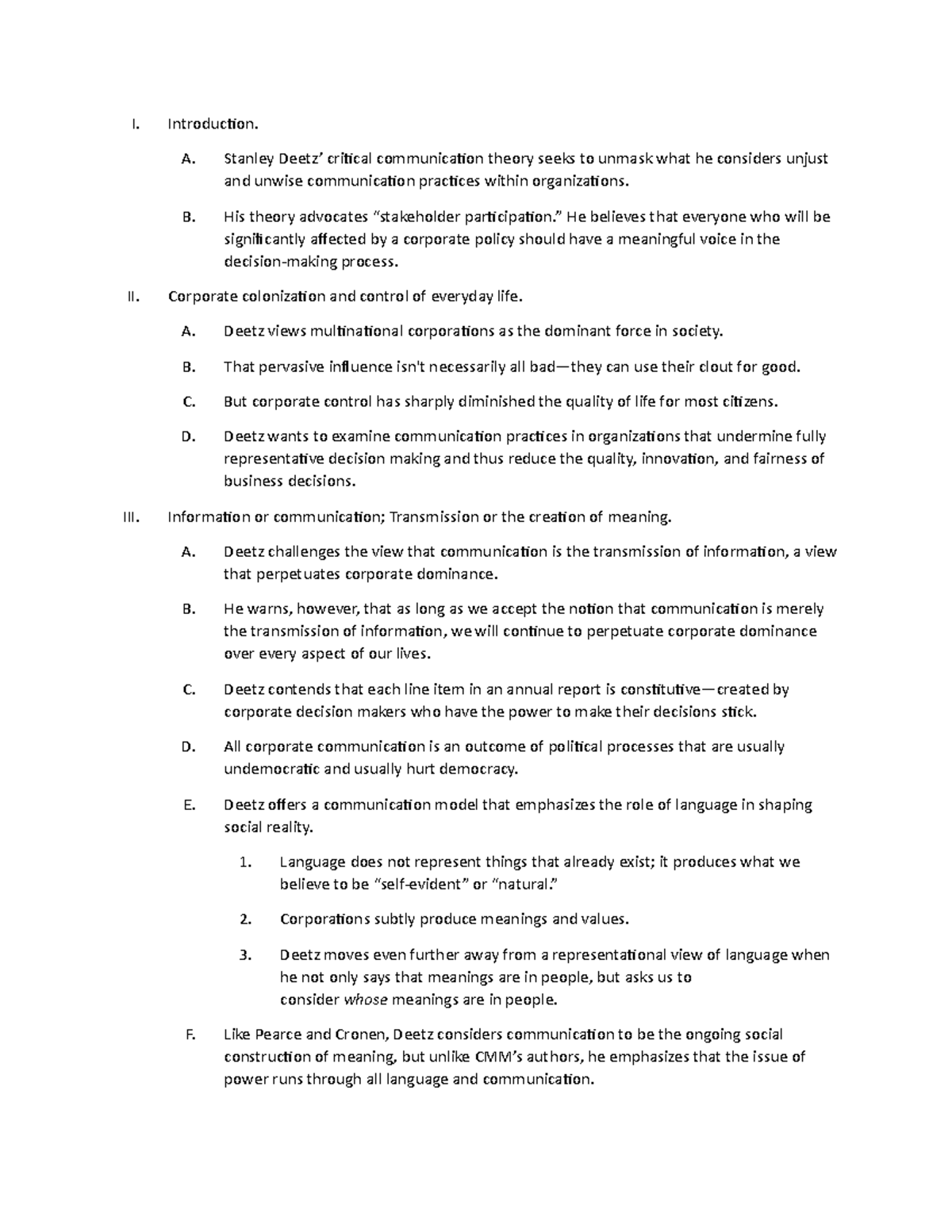 Critical Theory in Organizations - I. II. Introduction. A. Stanley ...