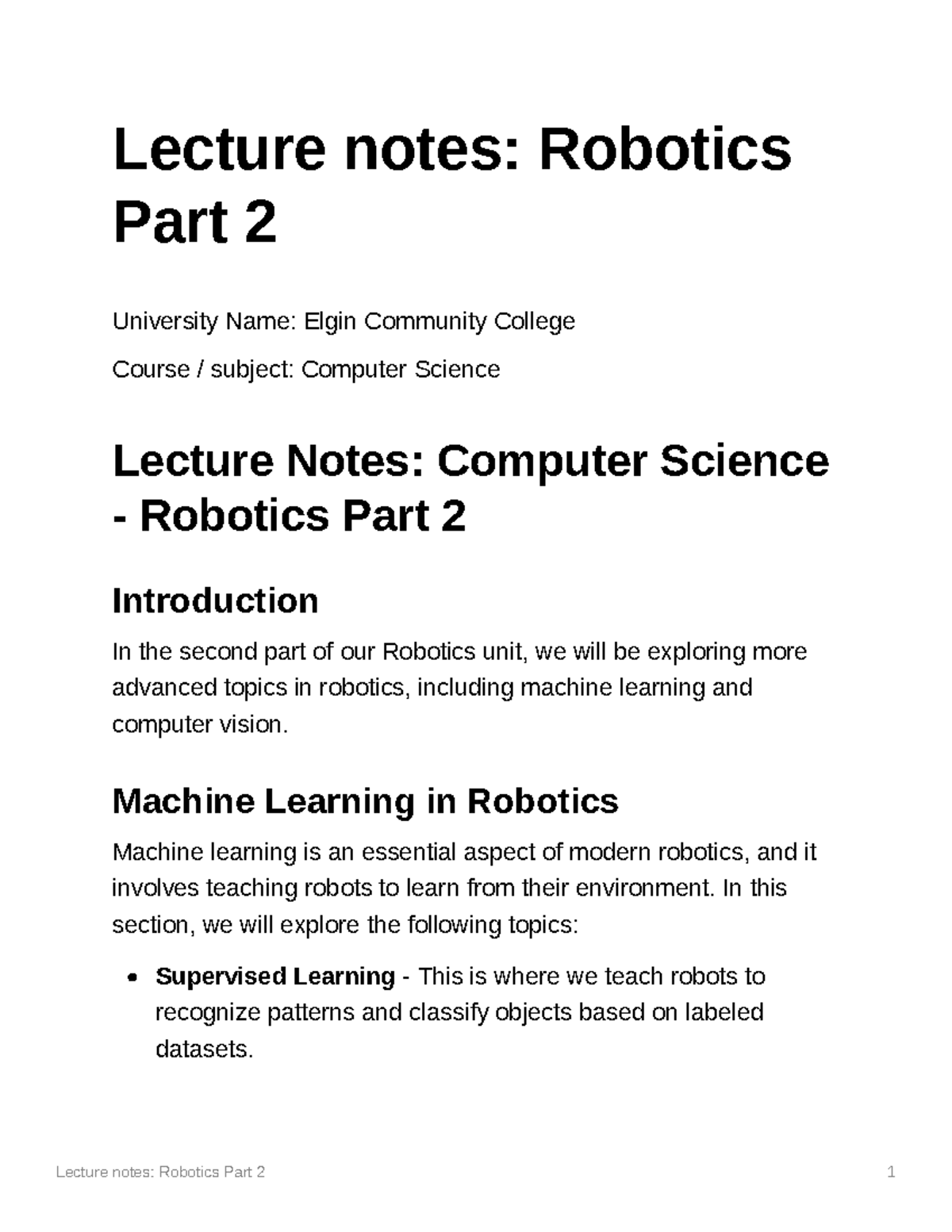 Lecture Notes Robotics Part 2 Lecture Notes Robotics Part 2 0046